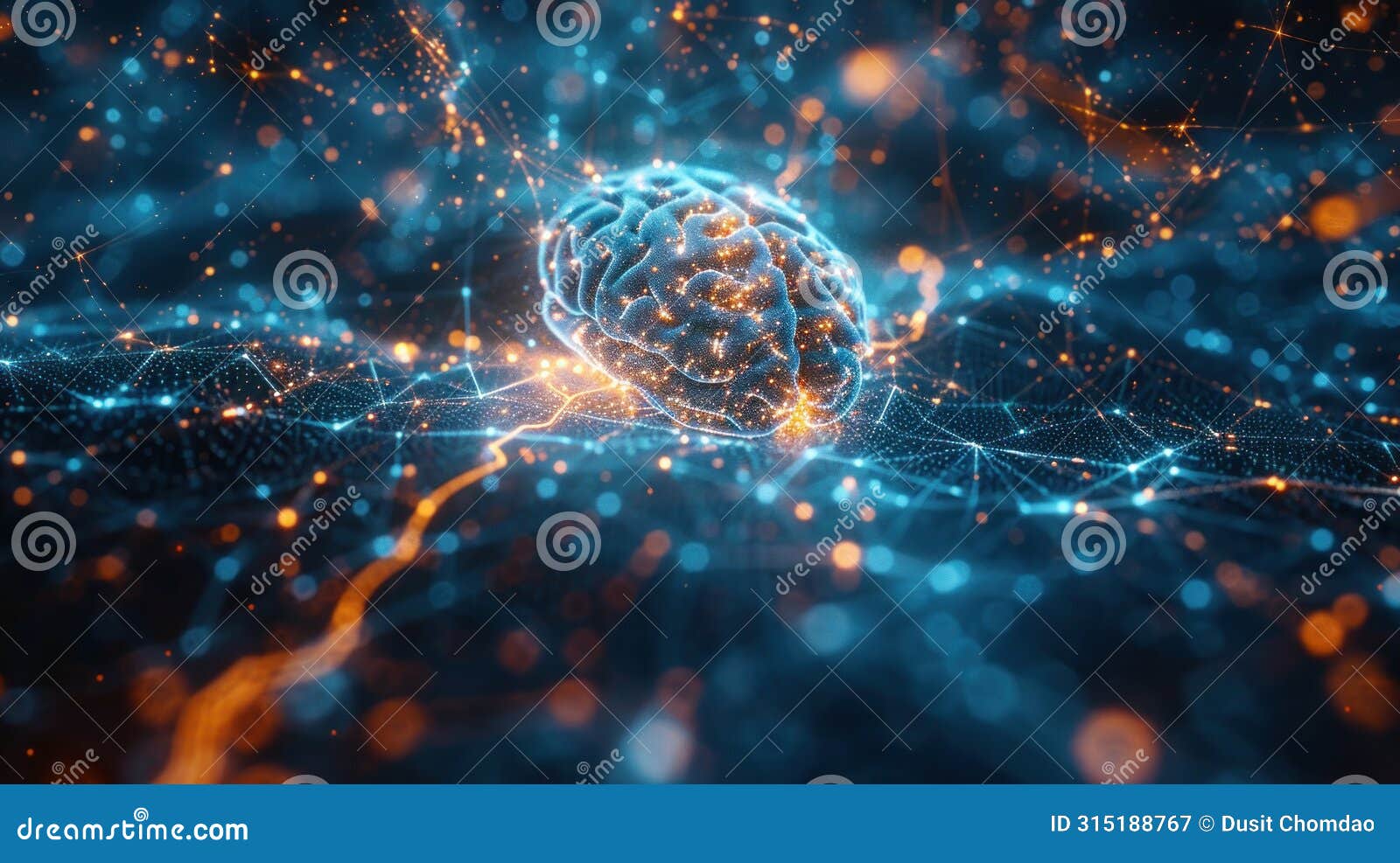 A Brain is Shown in a Blue and Orange Color Scheme Stock Image - Image ...