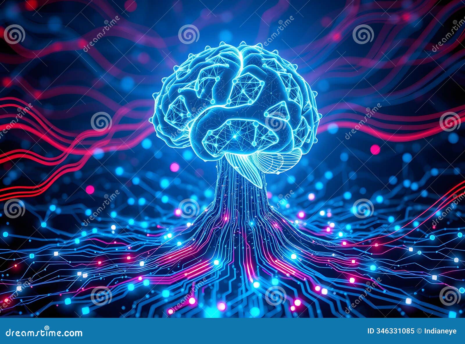 A Brain is Shown in a Blue and Red Color Scheme AI Generated Stock ...