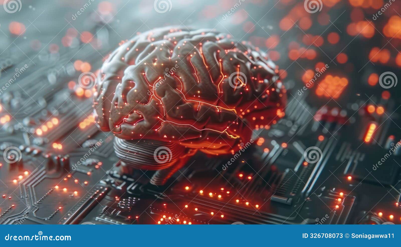 A Brain is Shown on a Computer Chip Stock Illustration - Illustration ...