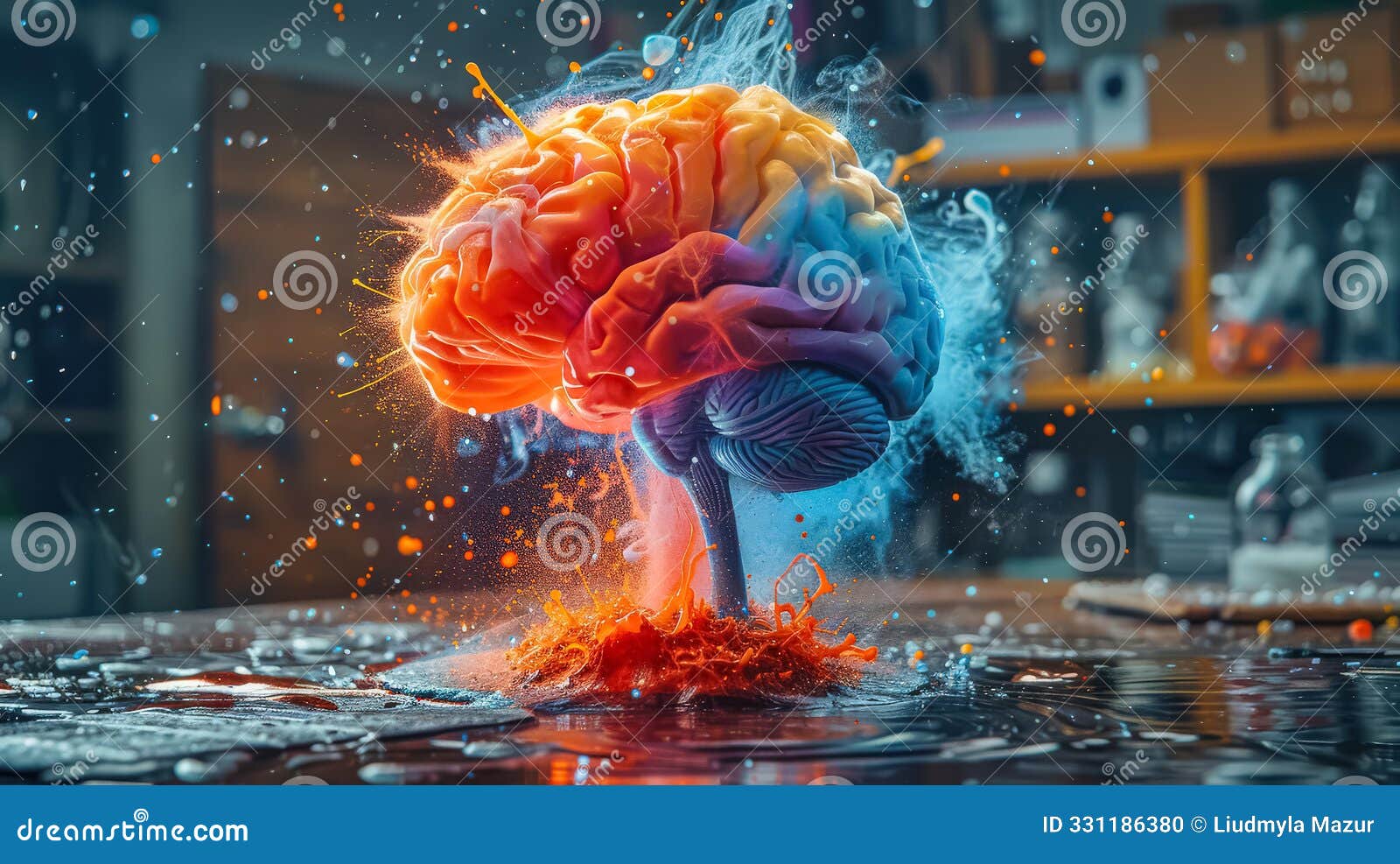 A Brain is Shown in a Computer Monitor with a Blue Background. Stock ...