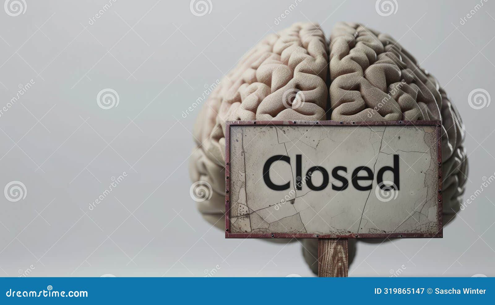 Brain Shutdown: Human Brain with "Closed" Sign Stock Image - Image of ...