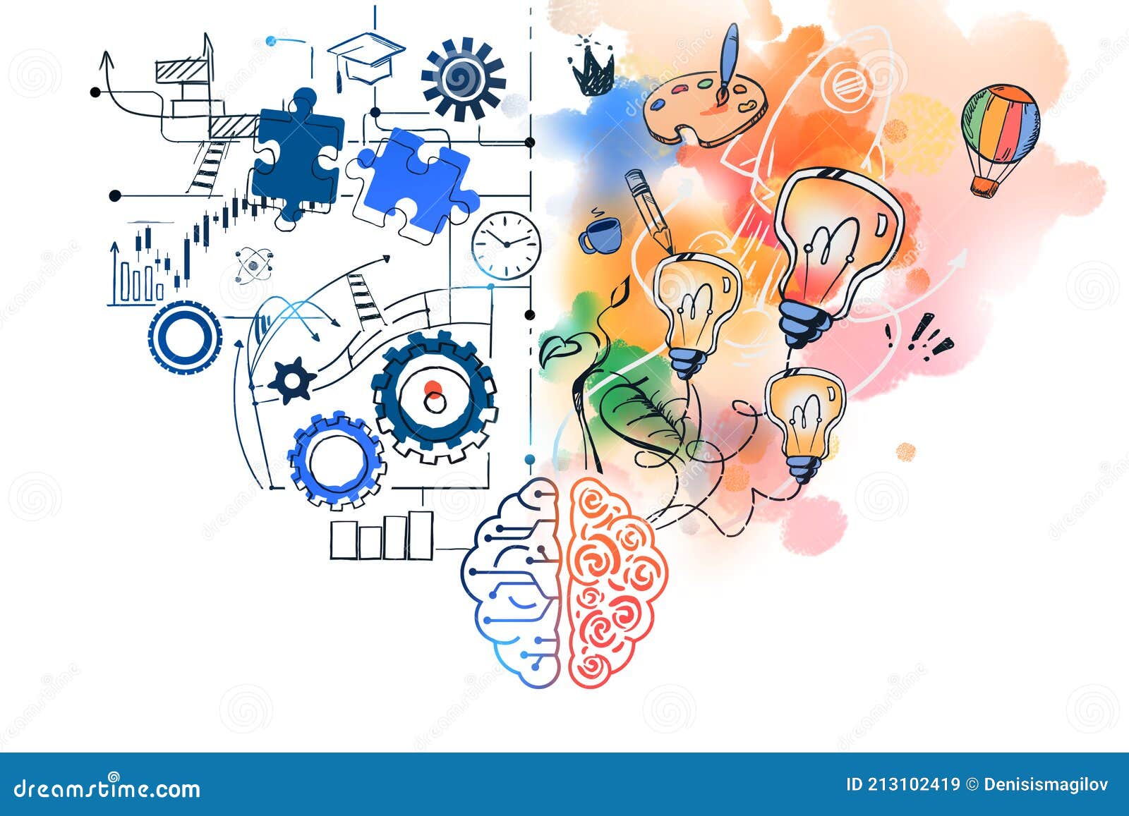 Brain Sketch with Two Different Sides of Thinking Stock Illustration ...