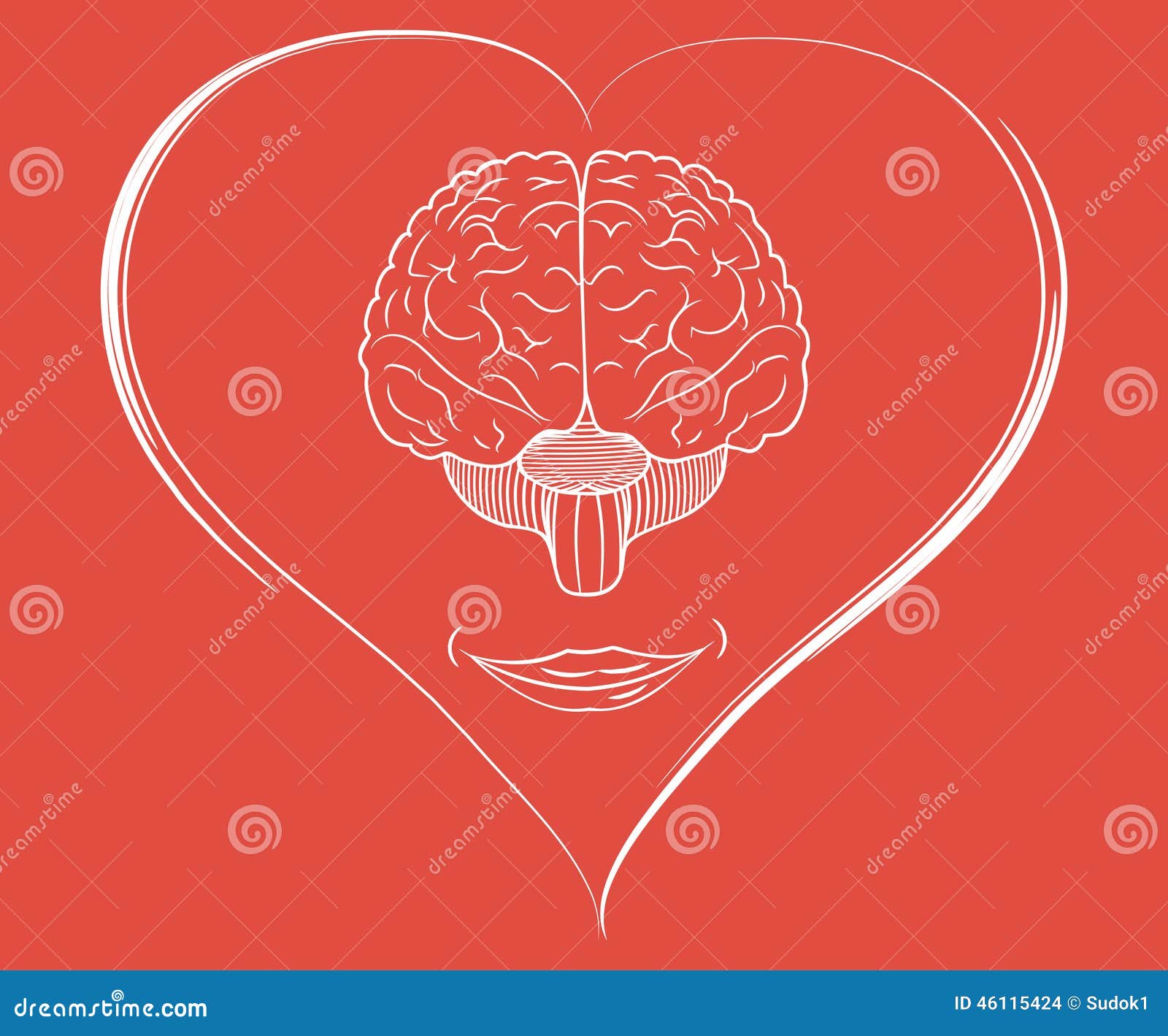 Brain with a Smile in the Heart Stock Illustration - Illustration of ...