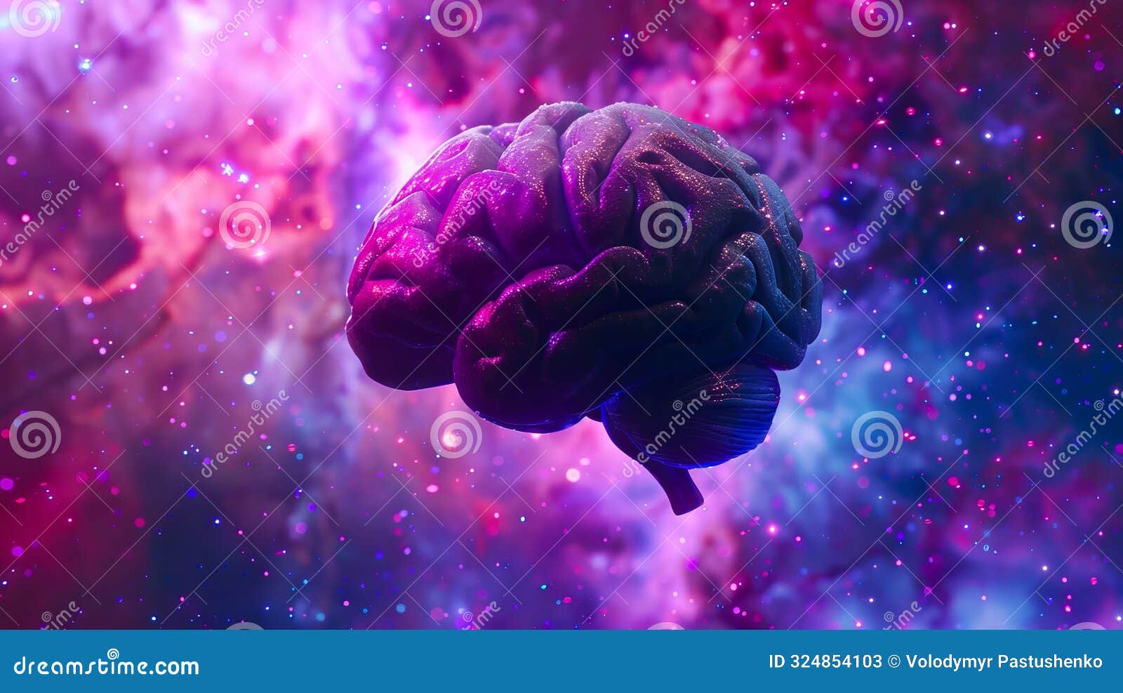 A Brain in Space with Stars and Nebulas Stock Image - Image of violet ...