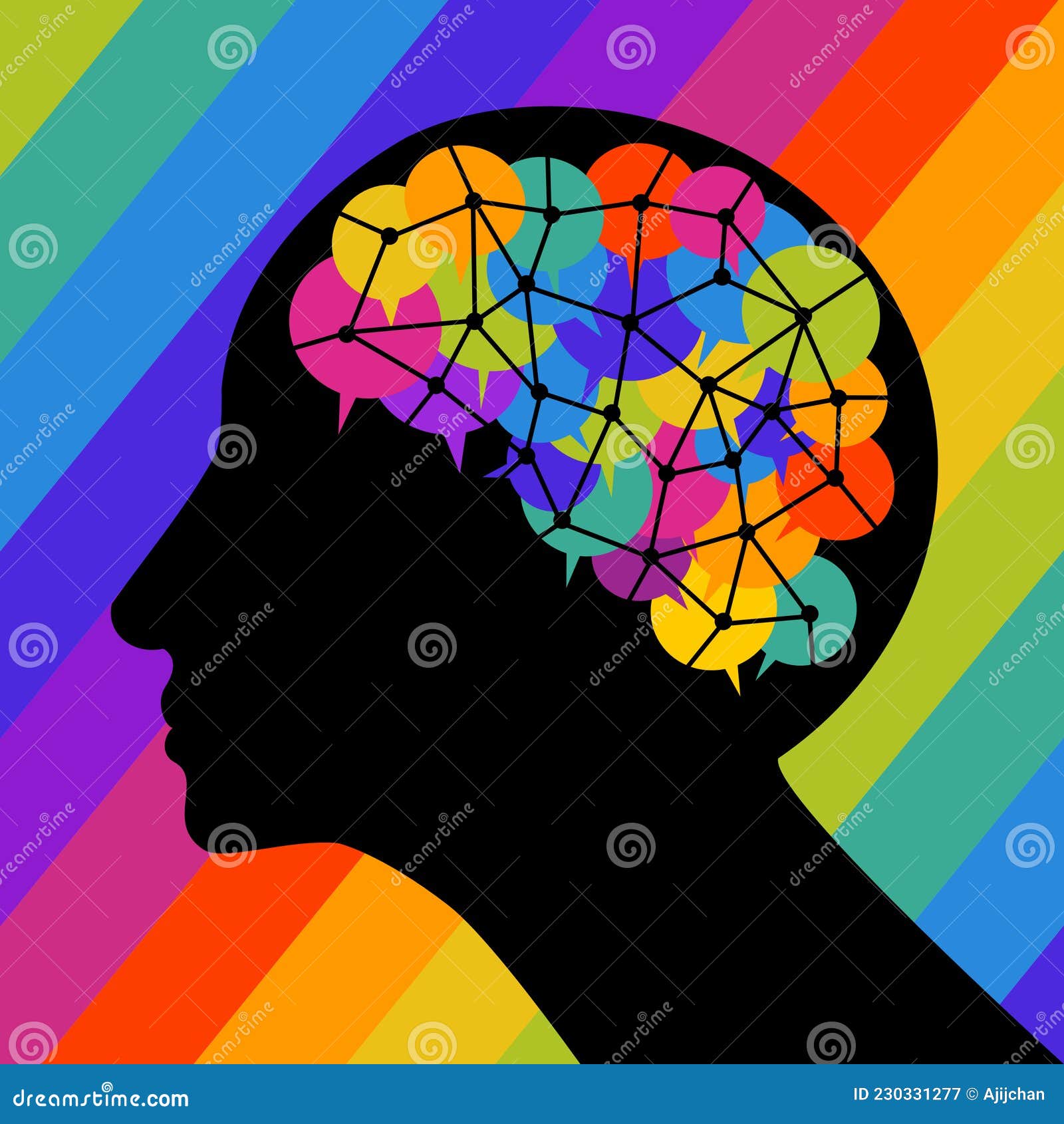A Human Brain Comprised of Colored Communication Bubbles Stock Vector ...