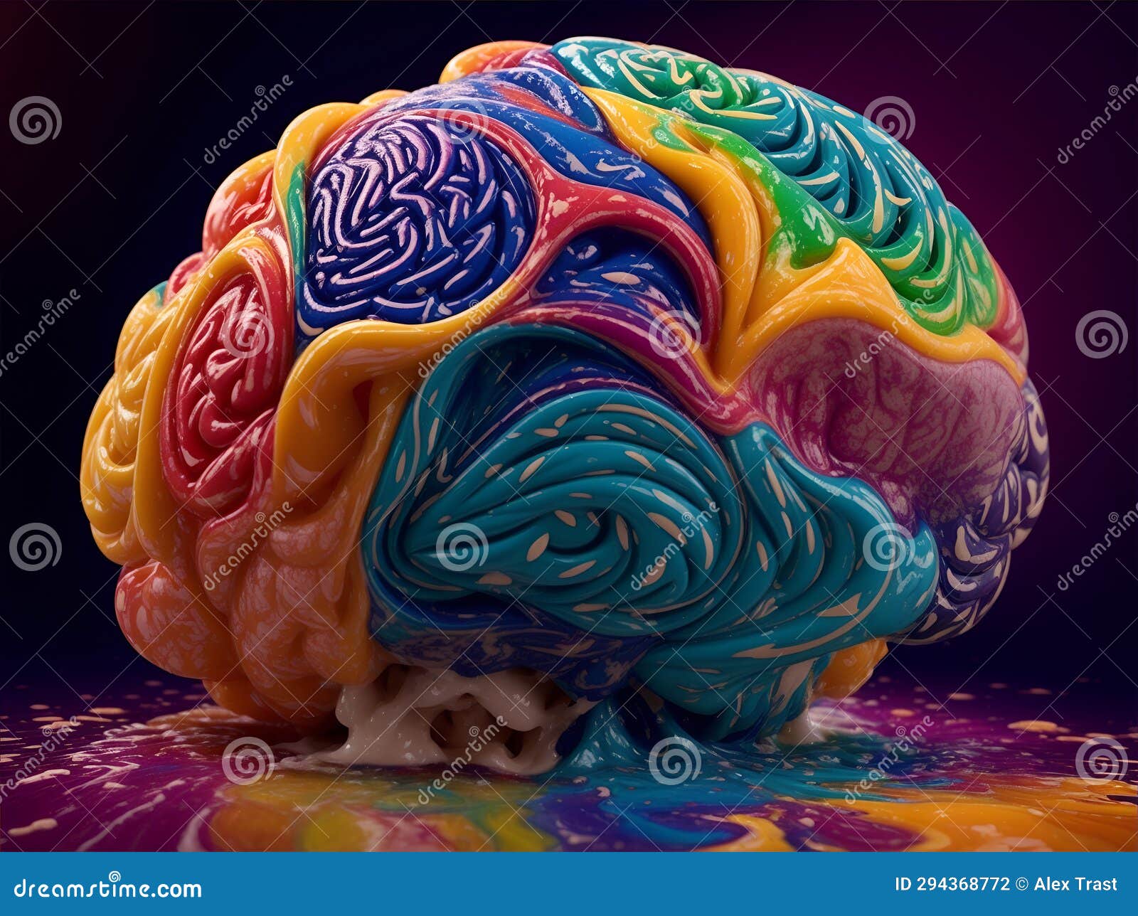 Brain Splashed with Multicolored Paints. Stock Illustration ...
