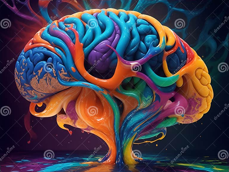 Brain Splashed with Multicolored Paints. Stock Illustration ...