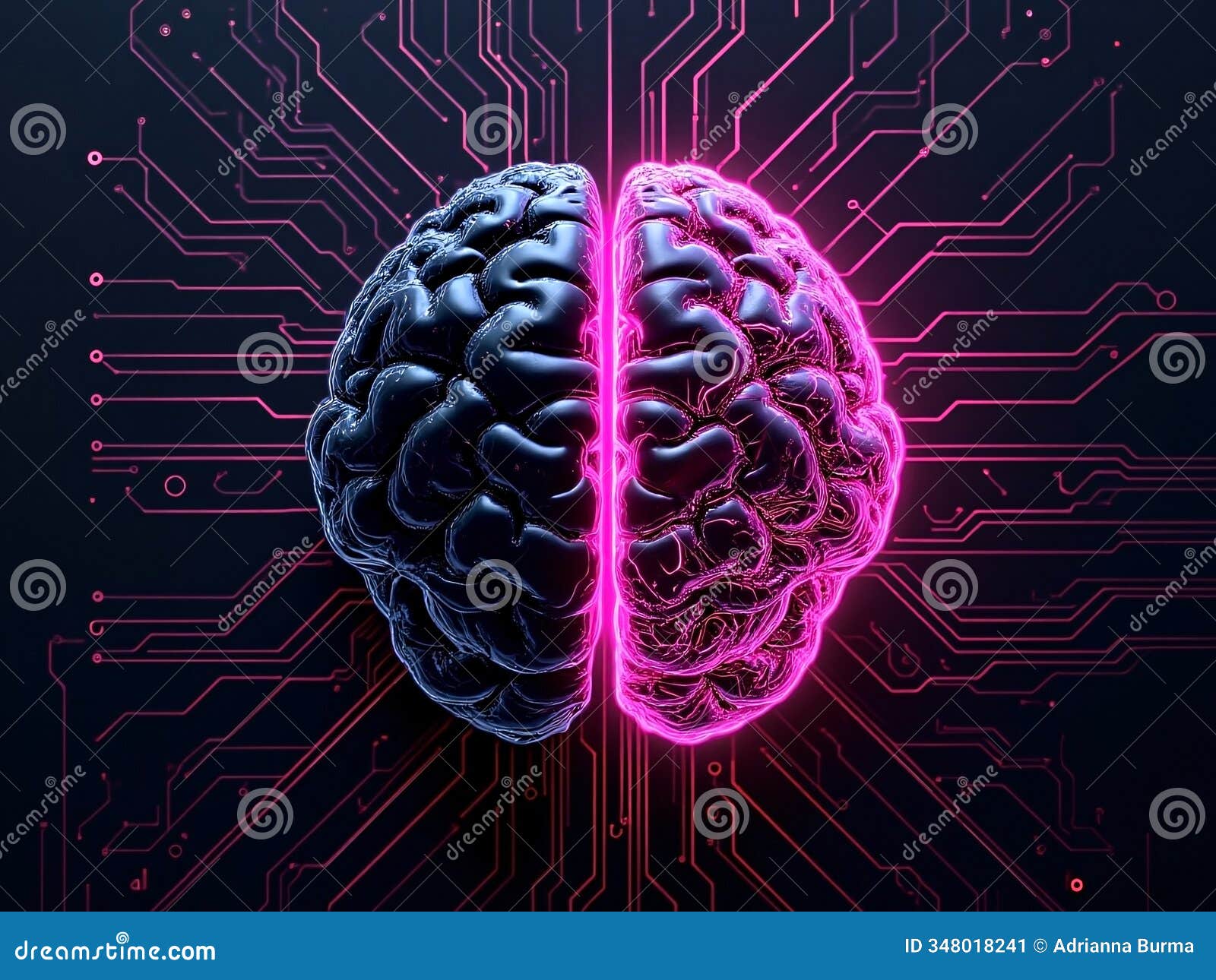 Brain Split into Two Halves Representing the Fusion between Organic ...