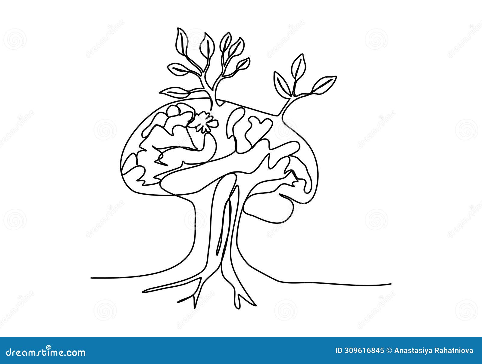 Brain with Sprout One Line Drawing Vector Illustration Stock ...