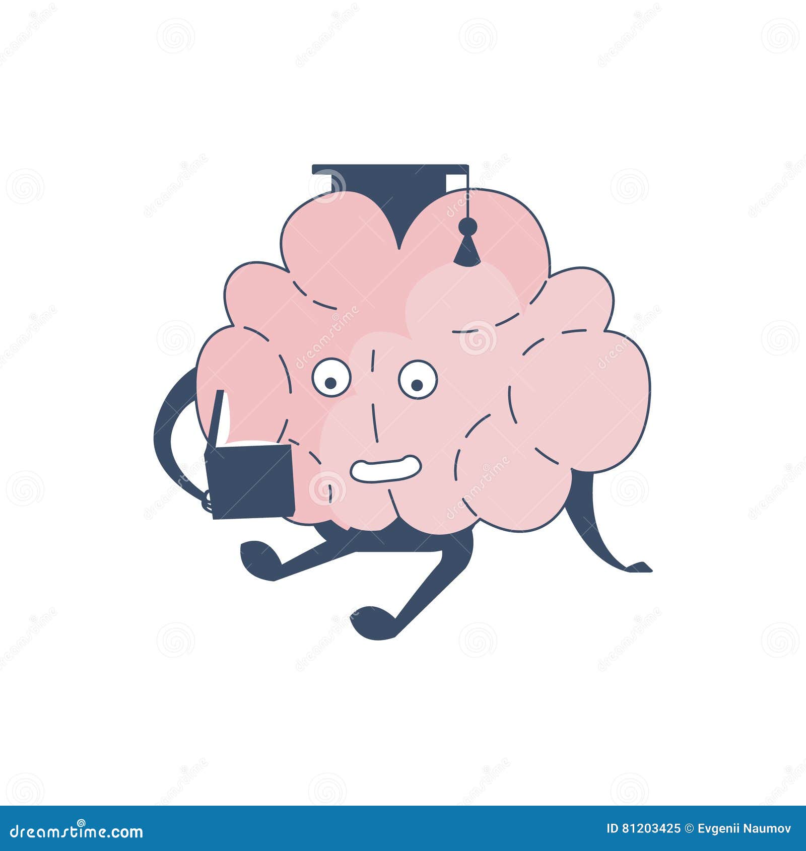 Brain in Square Hat Studying Comic Character Representing Intellect and ...
