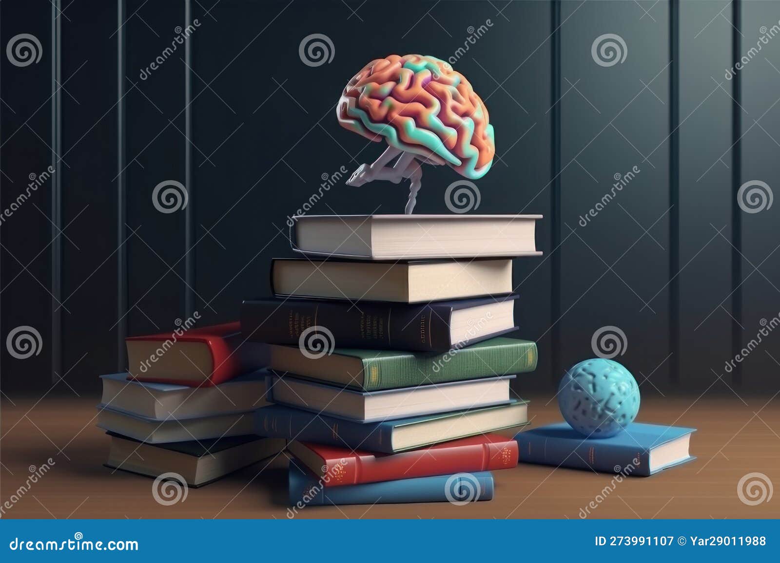 Brain on a Stack of Books. AI Generative Stock Illustration ...
