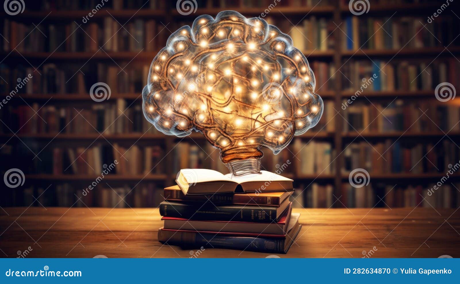 Brain and Stack of Books. Illustration AI Generative Stock Illustration ...