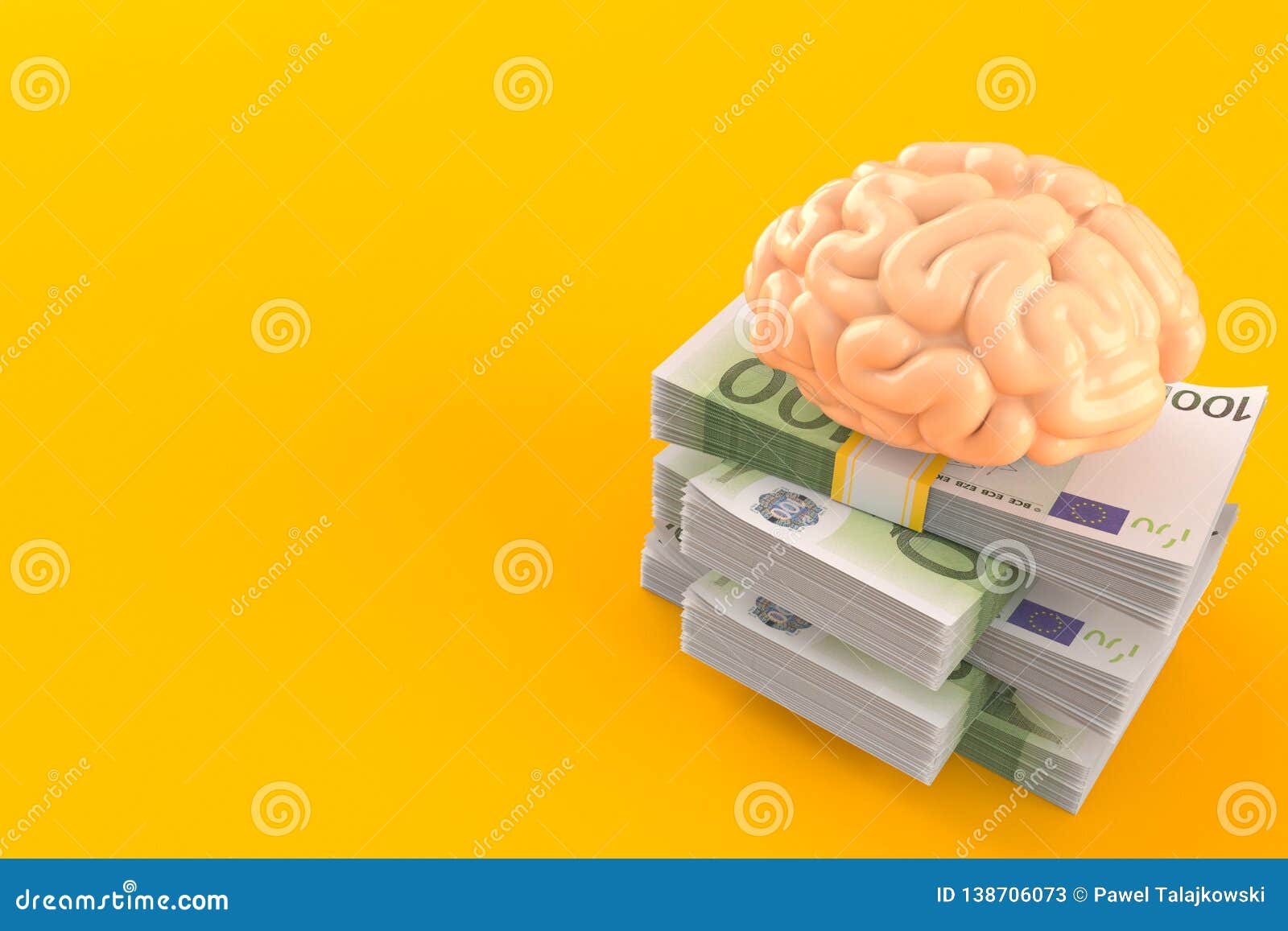 Brain on stack of money stock illustration. Illustration of education ...