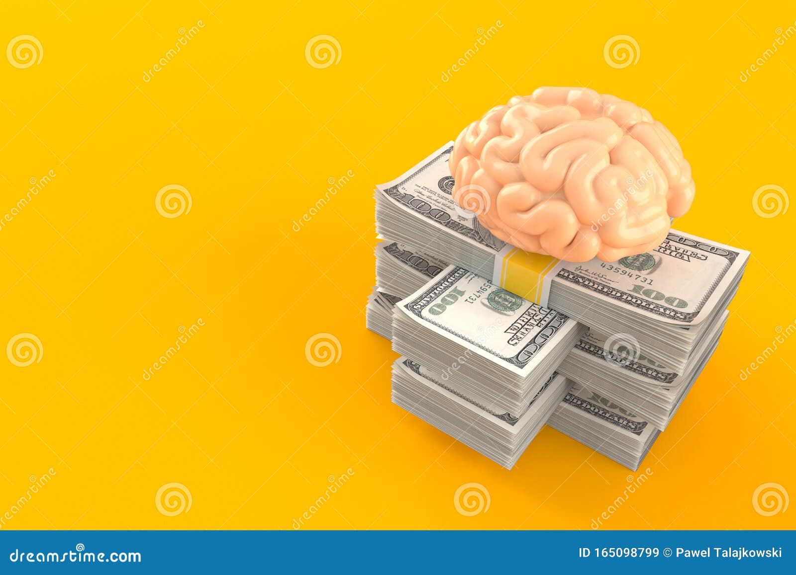 Brain on stack of money stock illustration. Illustration of cash ...