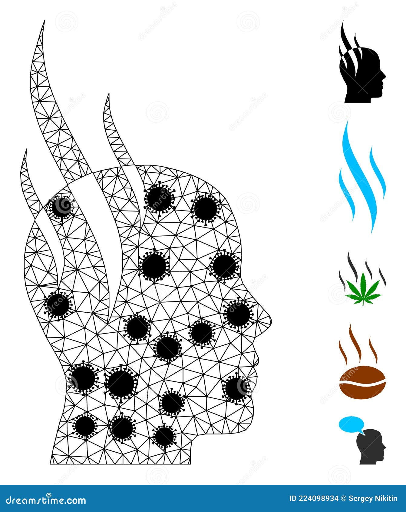 Brain Steam Triangulated Mesh Icon with Covid Nodes Stock Vector ...