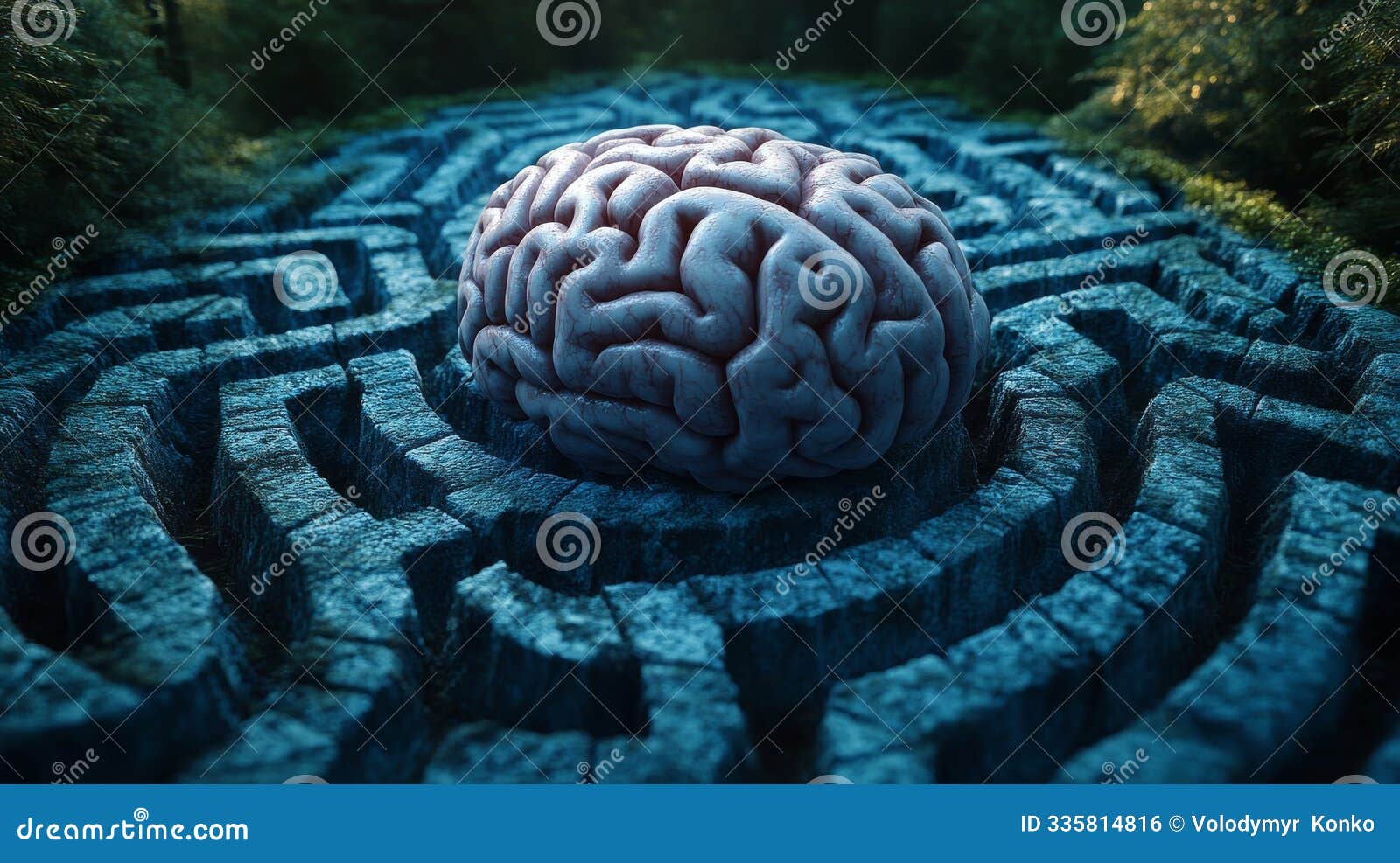 Brain in a Stone Maze Surrounded by Forest, Abstract Thinking and ...