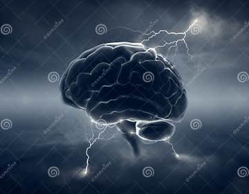 Brain in Stormy Clouds - Conceptual Brainstorm Stock Illustration ...