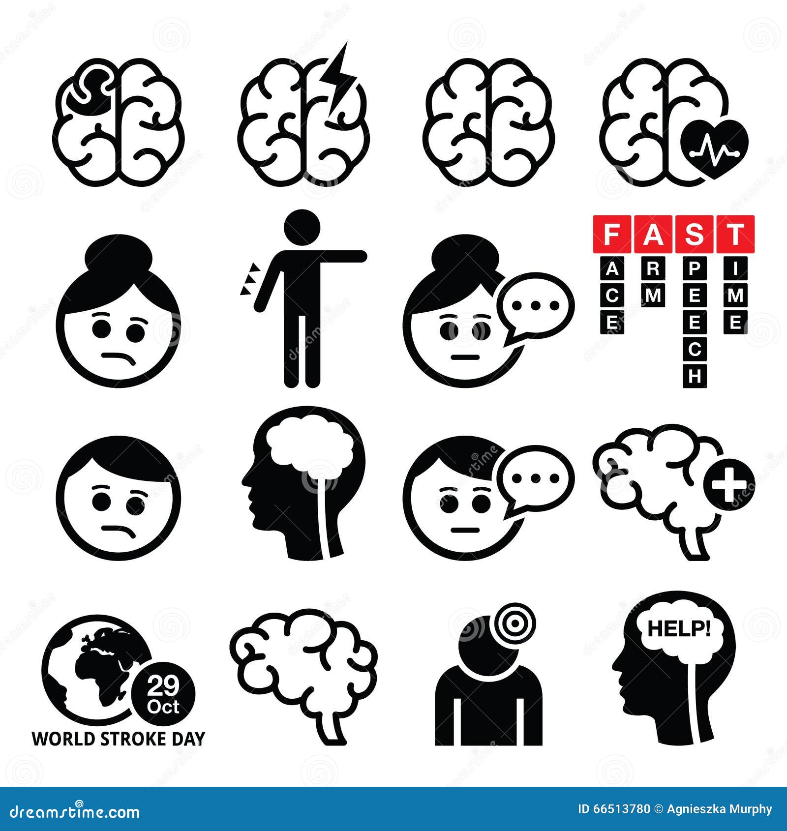 Brain Stroke Icons - Brain Injury, Brain Damage Concept Stock ...