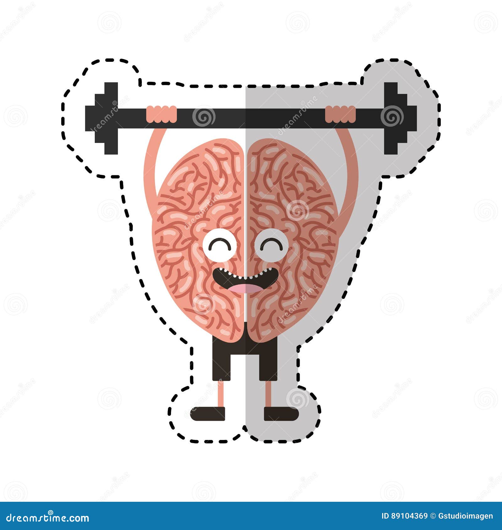Brain With Strong Hands, Brain Training, Icon Cartoon Hand Drawn Vector ...