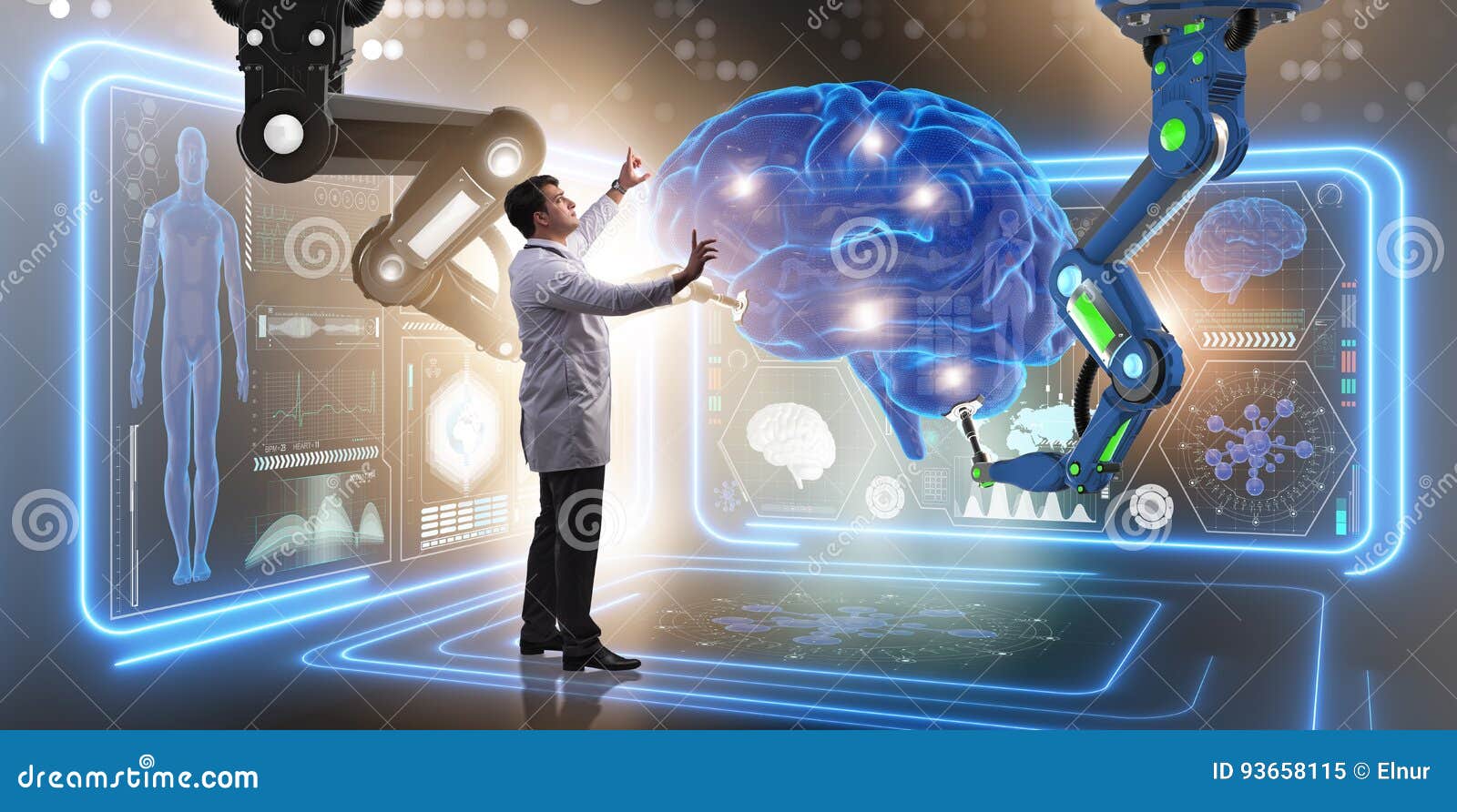 The Brain Surgery Done by Robotic Arm Stock Illustration - Illustration ...
