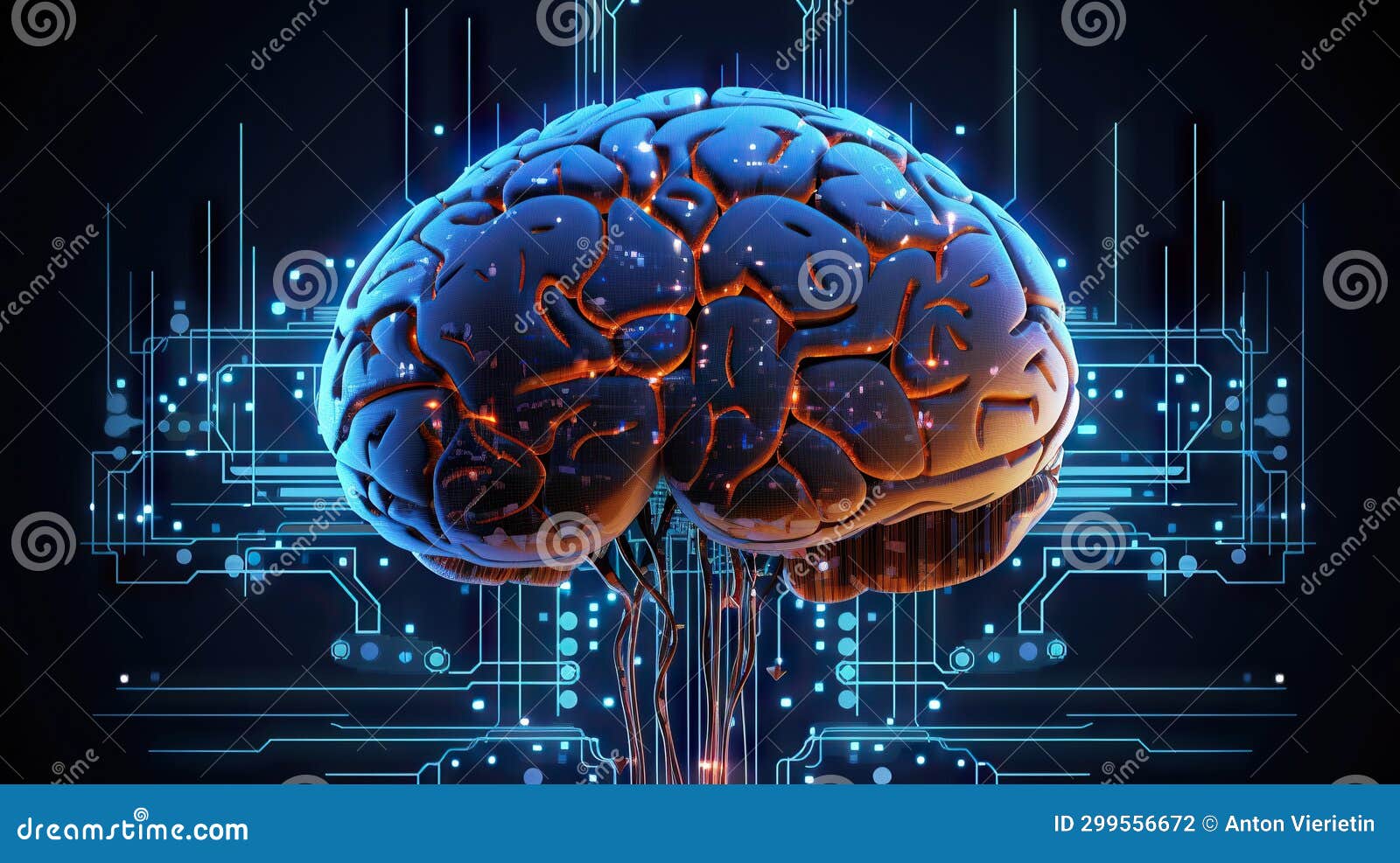 Brain Surrounded by Circuit Boards. Relationship between Brain and ...