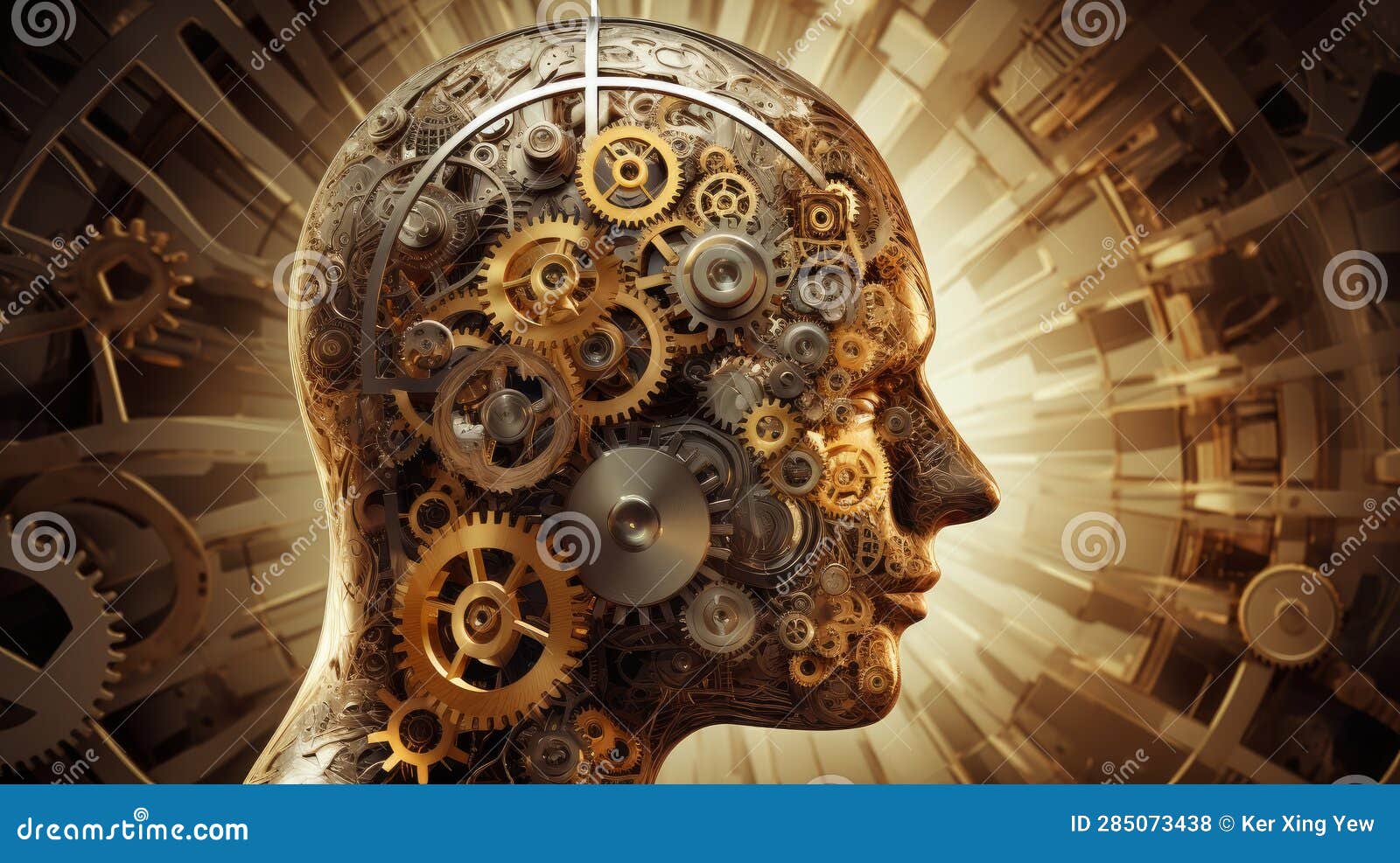 Brain Surrounded by Gears and Cogs, Illustrating the Synergy of ...