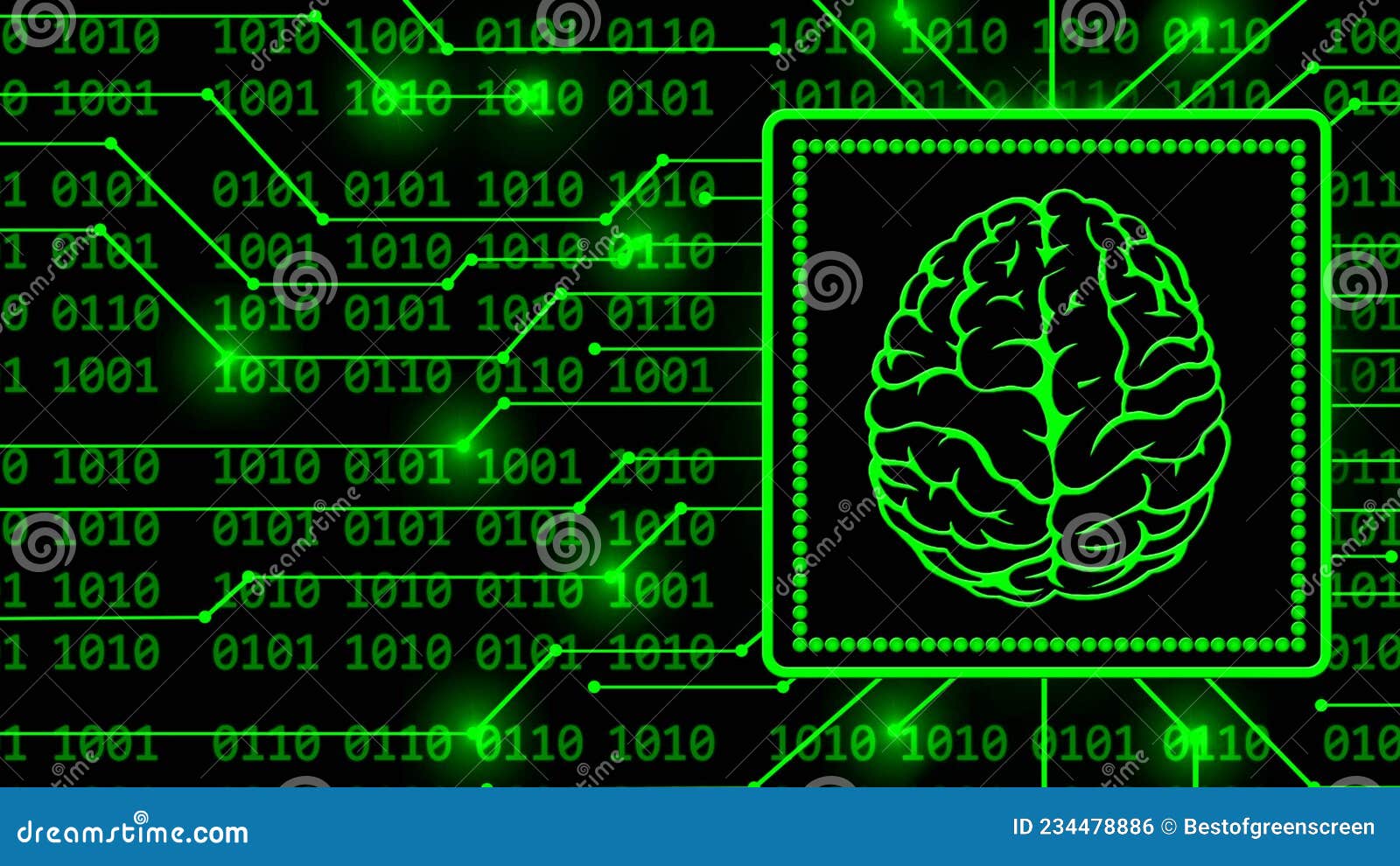 Brain Symbol In Frame Abstract Background Of 4 Digit Binary Code Behind Information Connecting
