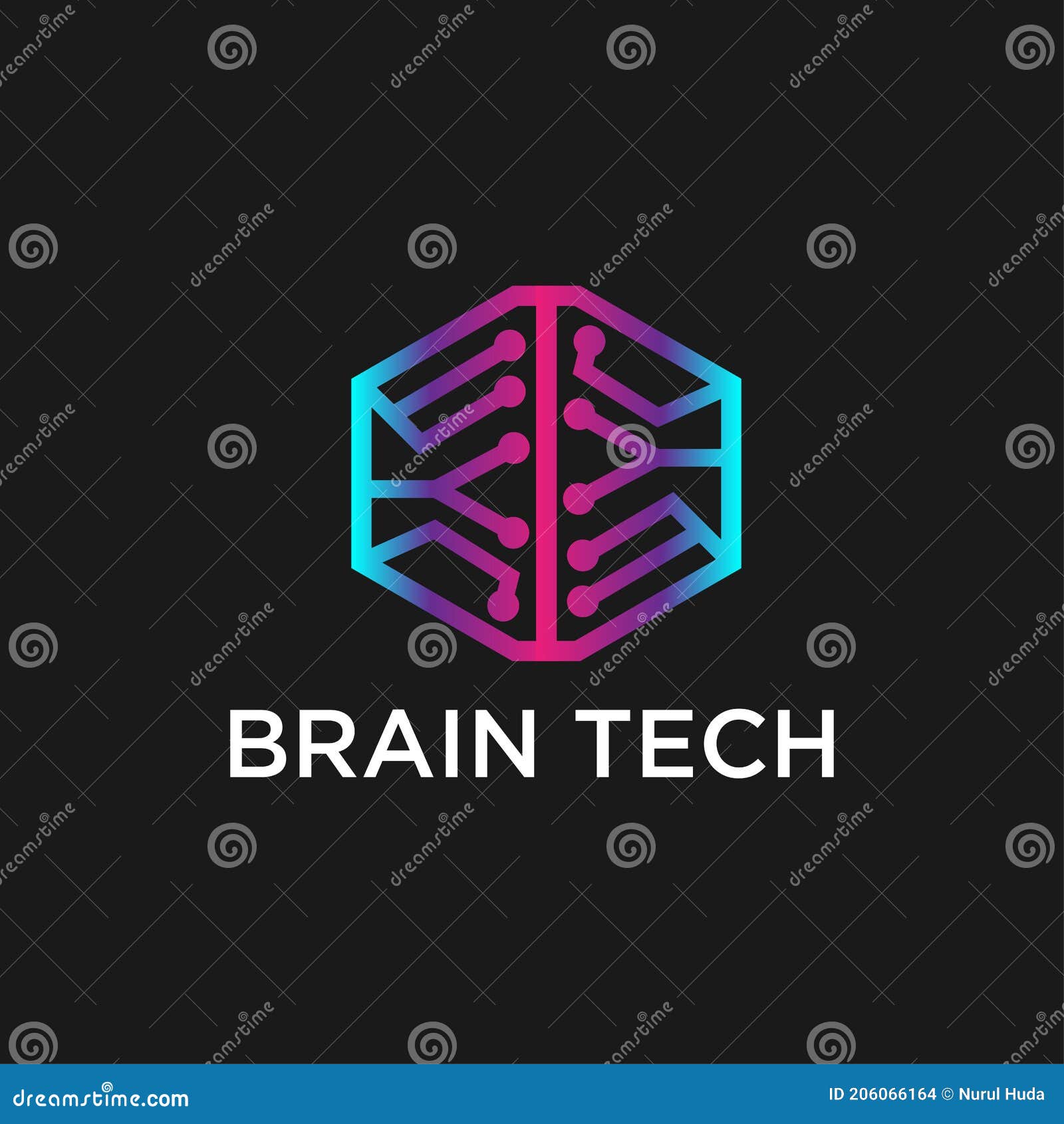 Brain Tech Logo Illustration Design Template with Black Background ...