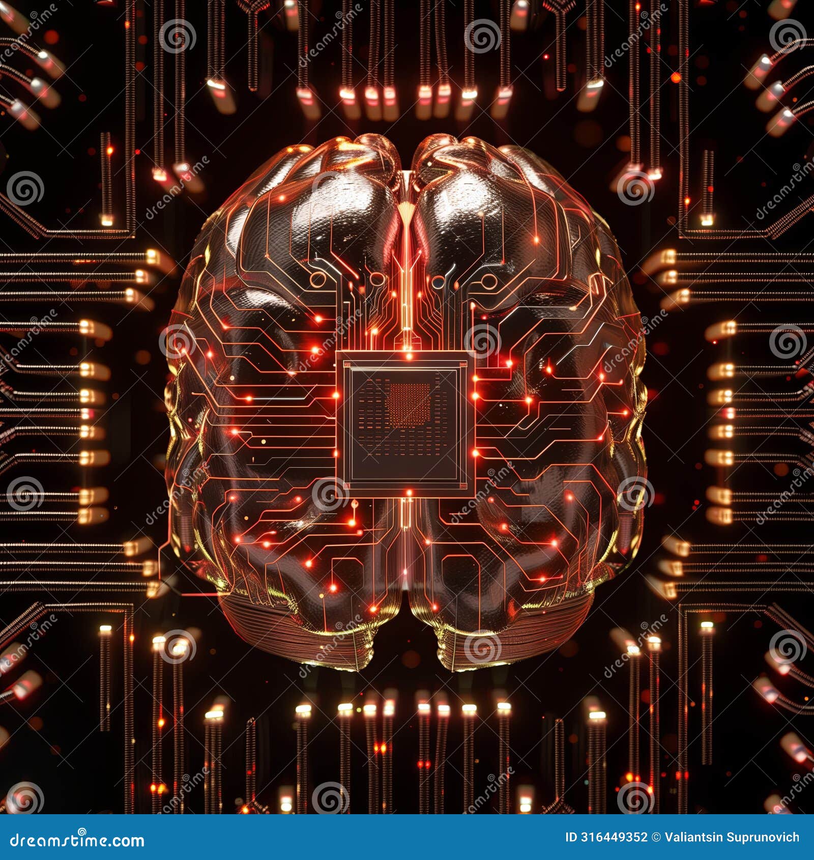 Brain Technology Concept. Digital Chip Abstract Circuit, Computer ...