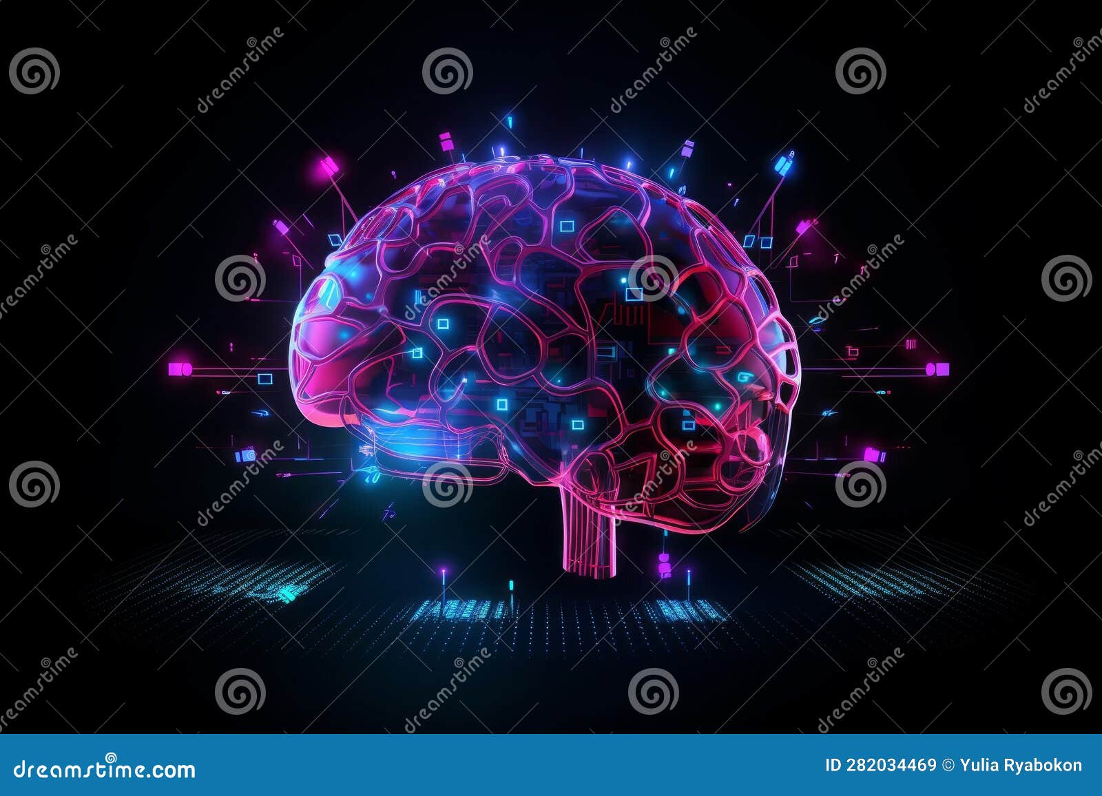 Brain Technology Neon. Generate Ai Stock Illustration - Illustration of ...