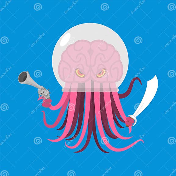 Brain with Tentacles. Monster Space Invader Stock Vector - Illustration ...