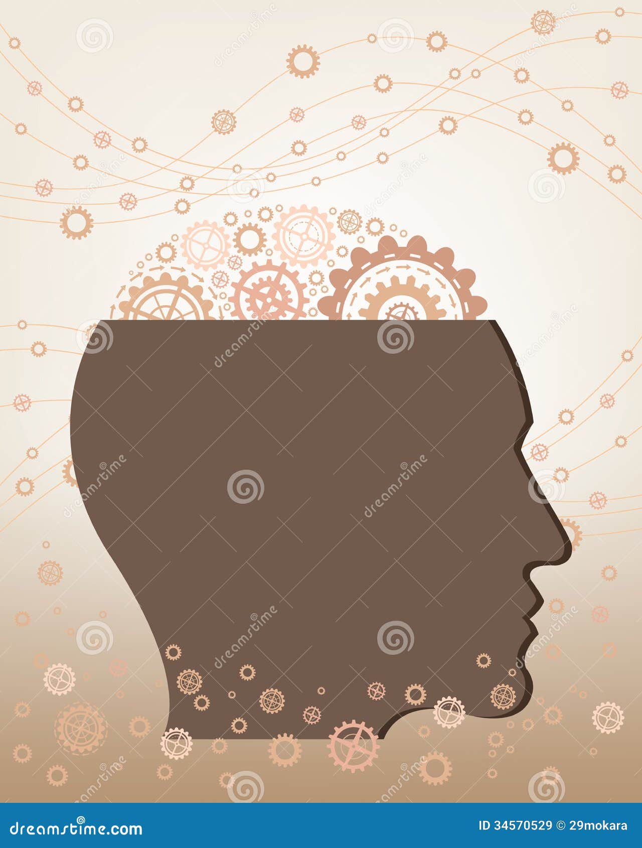 Brain and Think with Head and Gear Stock Vector - Illustration of ...
