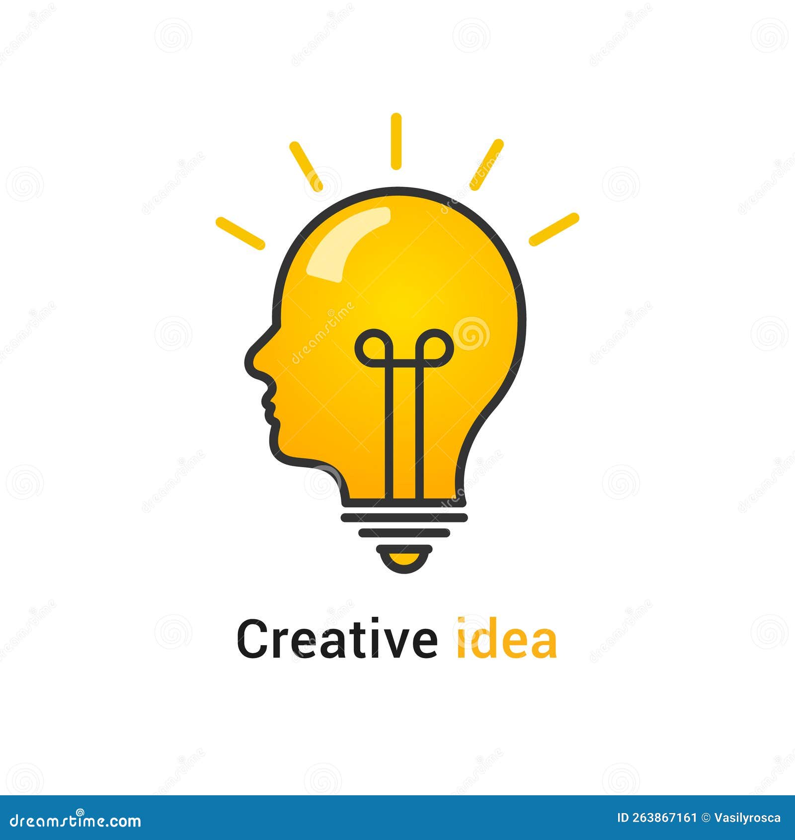Brain Think Idea Mind Bulb Head Vector Icon. Man Face Human Head ...