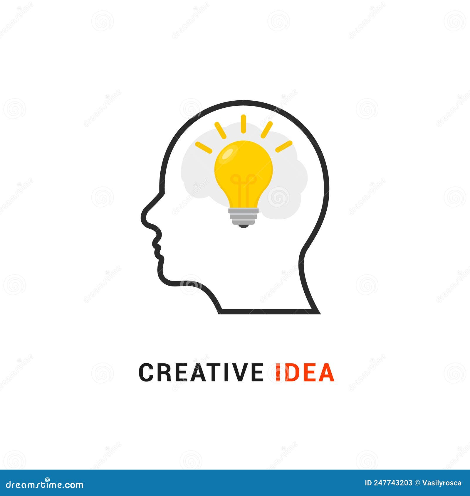 Brain Think Idea Mind Head Vector Icon. Man Face Human Head Creative ...