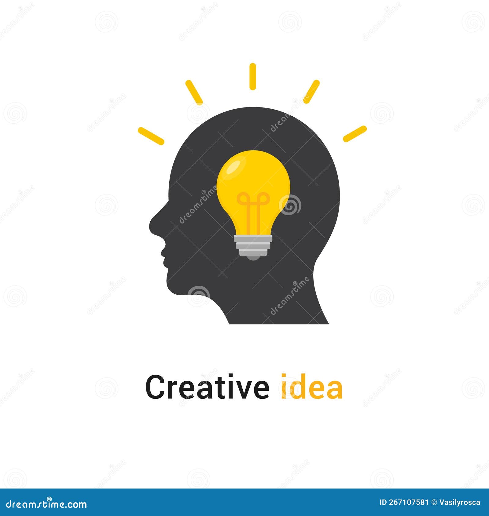Brain Think Idea Mind Head Vector Icon. Man Face Human Head Creative ...