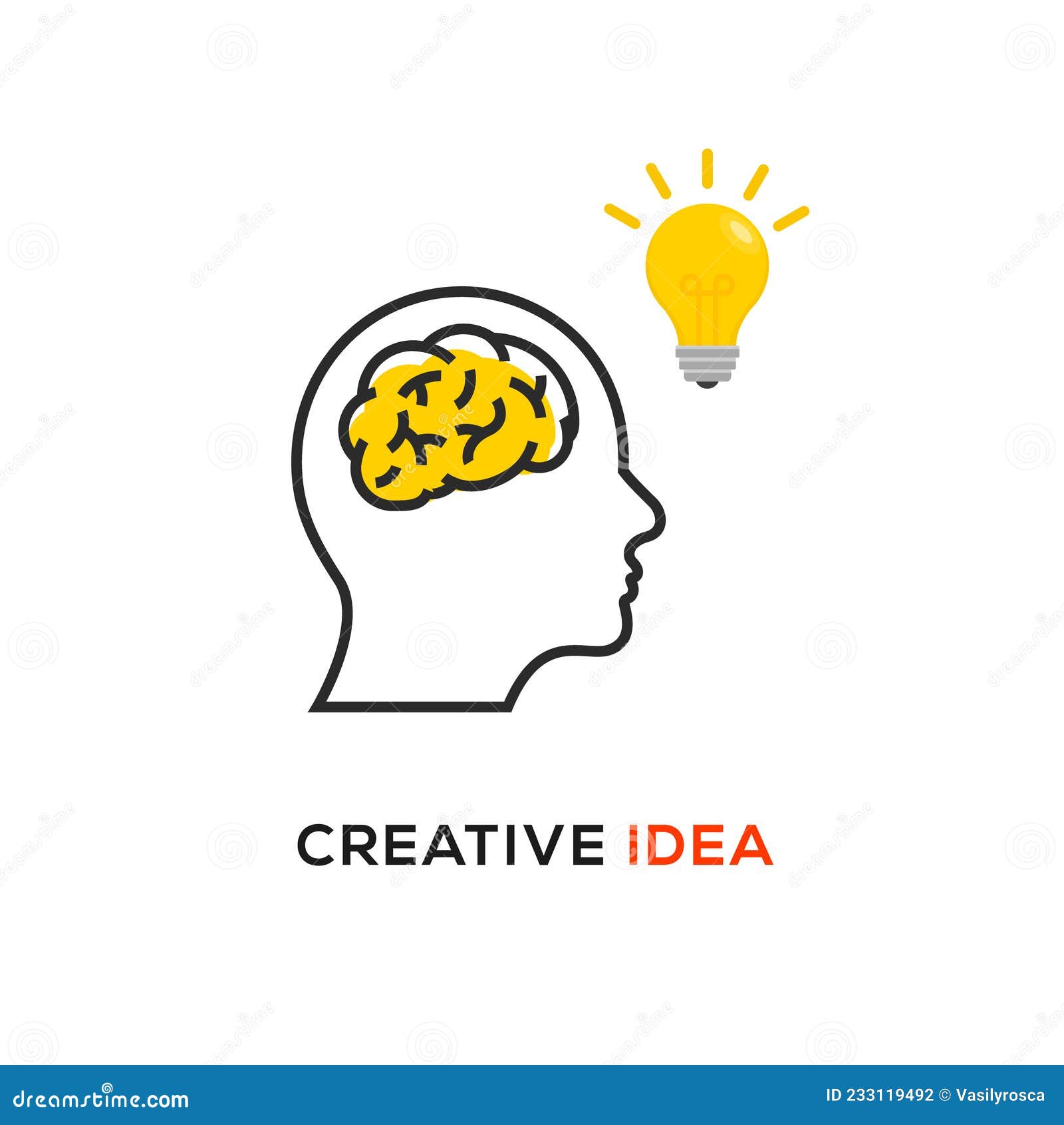 Brain Think Idea Mind Head Vector Icon. Man Face Human Head Creative ...