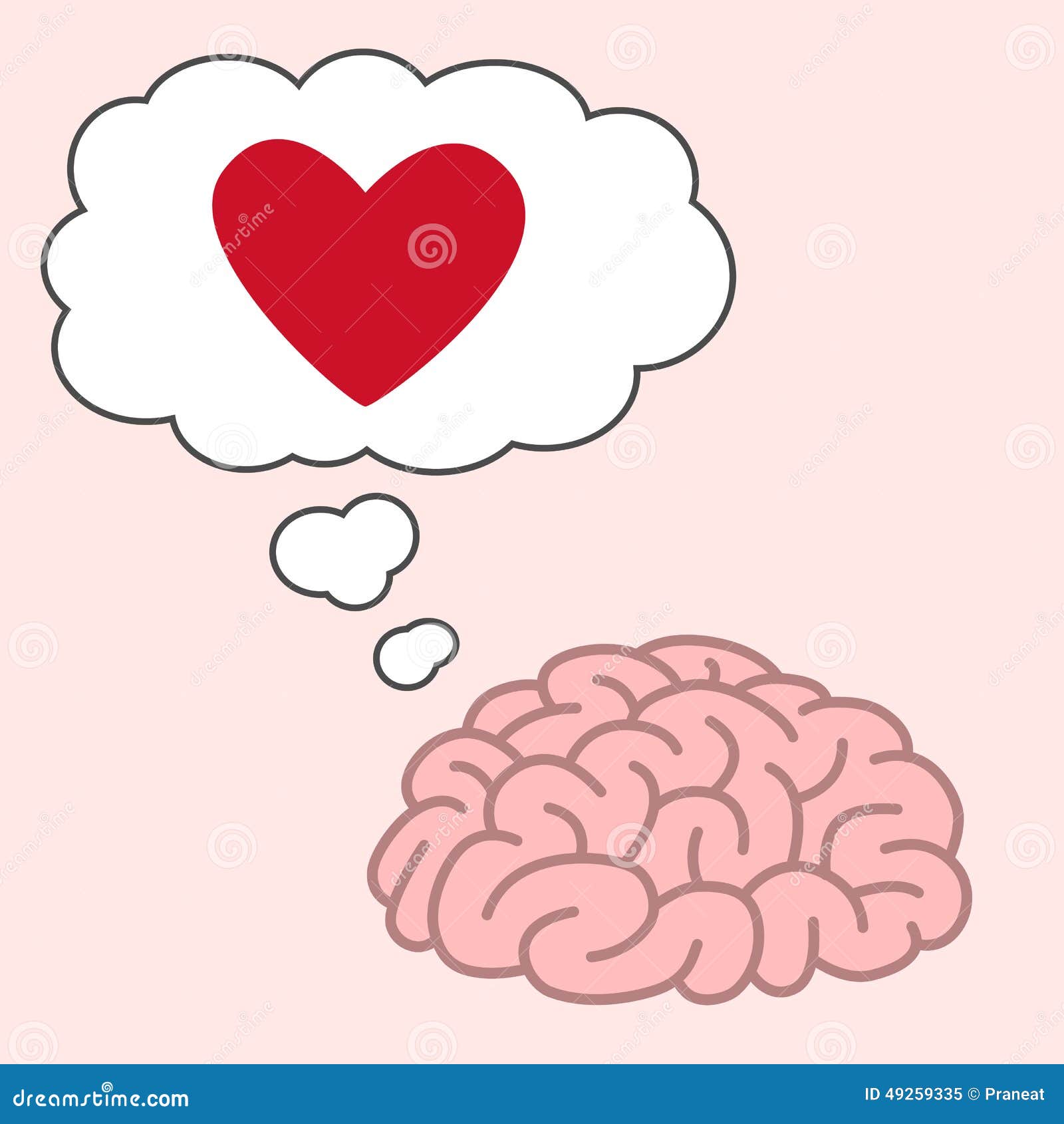 Brain think of red heart stock vector. Illustration of pink - 49259335