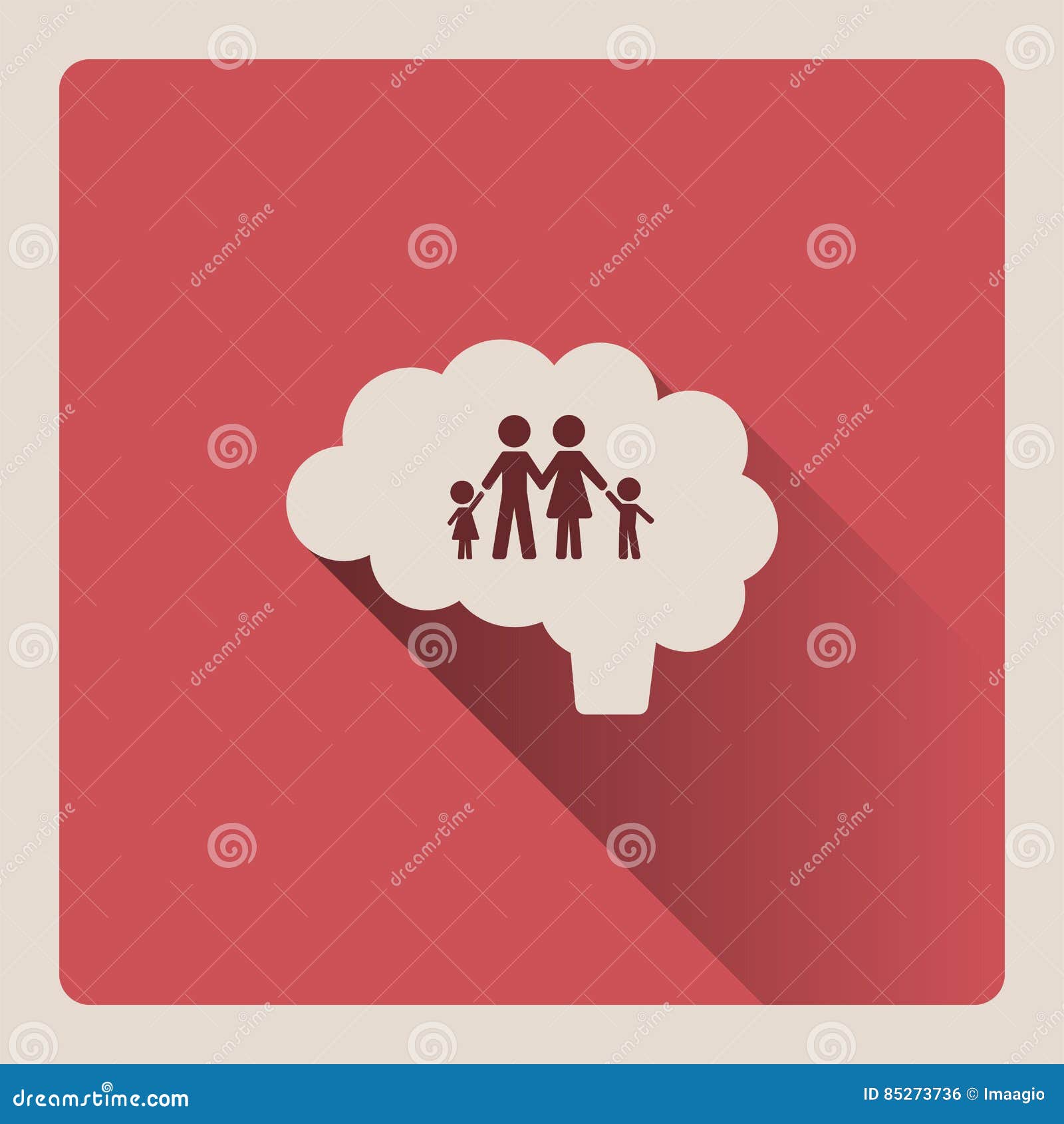 Brain Thinking in the Family Illustration on Red Background with Shade ...