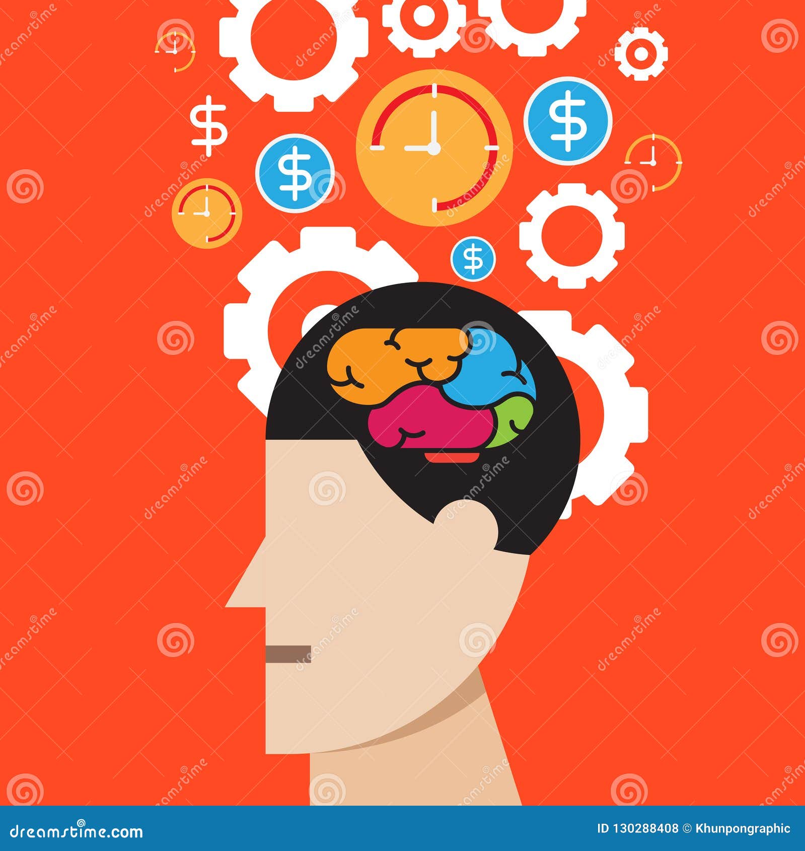 Brain Thinking Success, Business Time Concept Vector Stock Vector ...