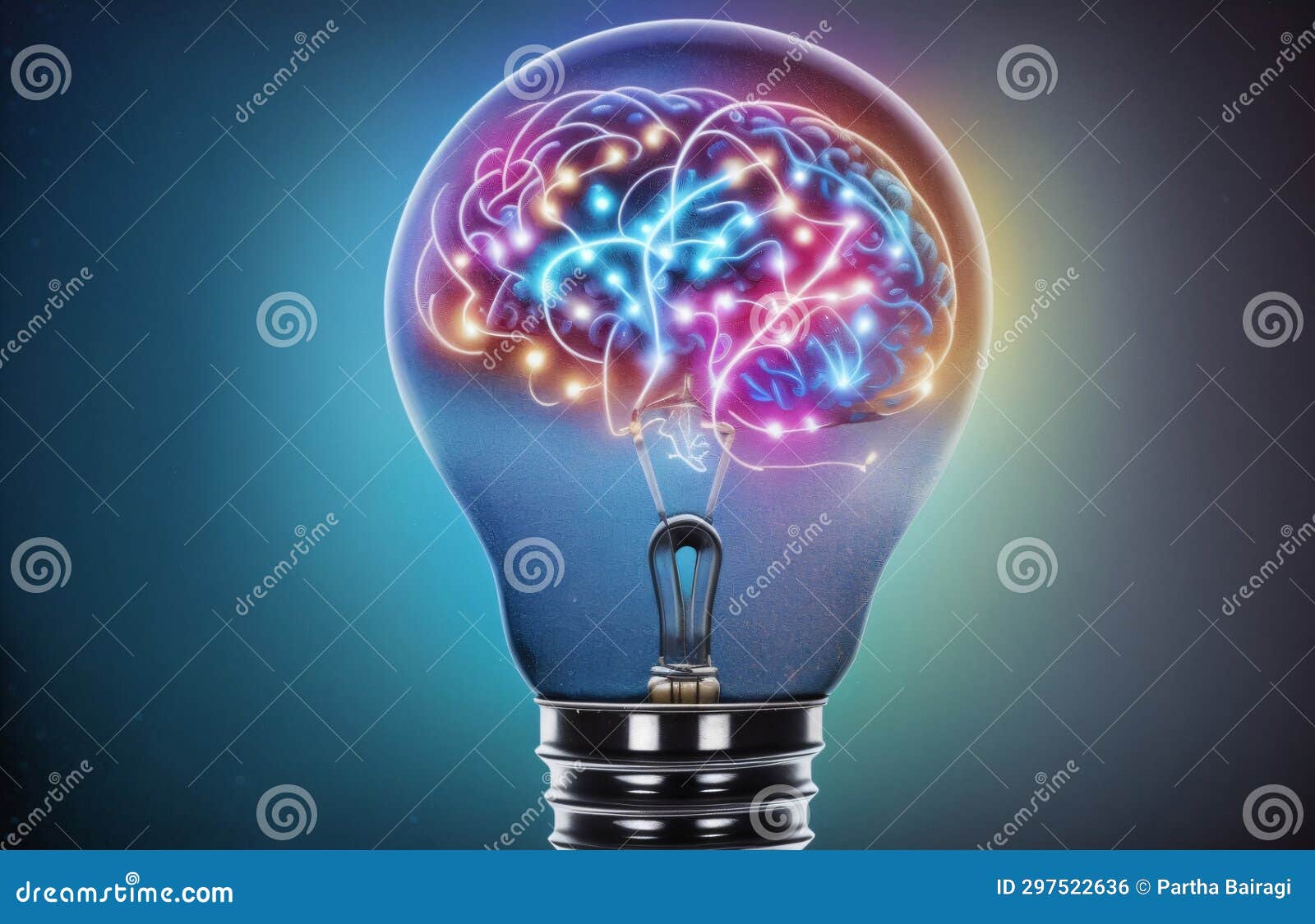 Brain in the Top of a Light Bulb Creative Concept Stock Illustration ...