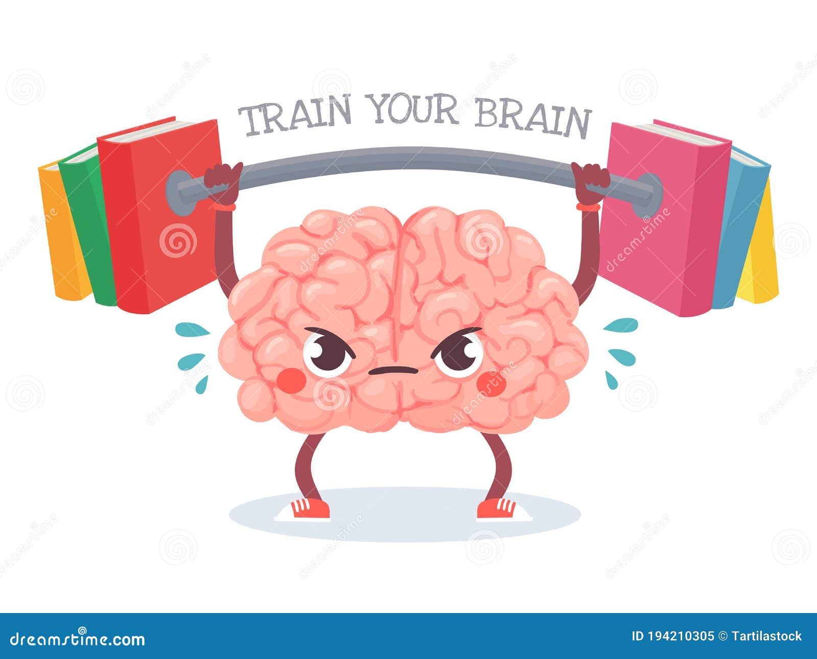 Brain Training. Cartoon Brain Lifts Weight With Books. Train Your ...