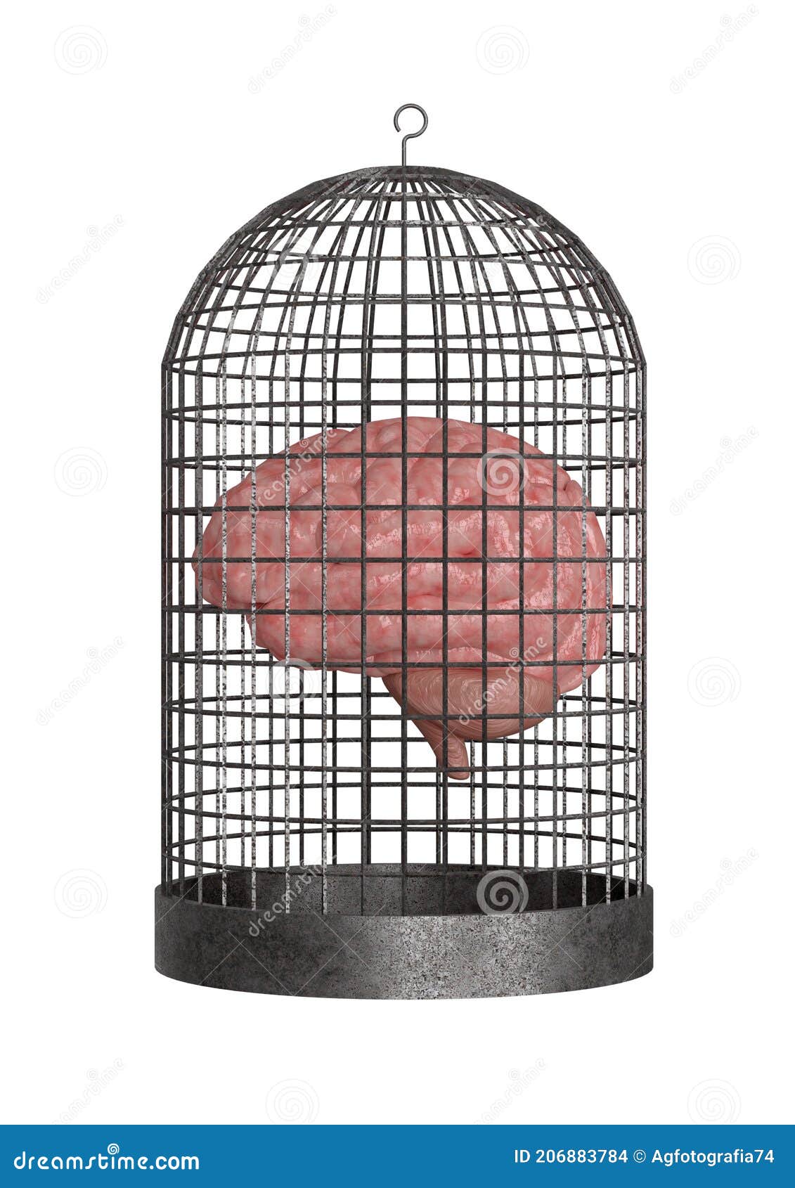 Brain Trapped in the Cage Isolated on White Background. Cognitive ...