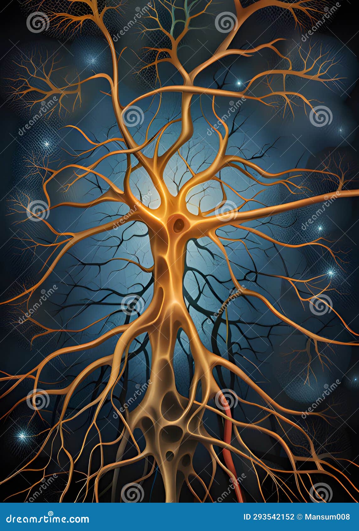 Brain with Tree Branches and Roots Stock Illustration - Illustration of ...