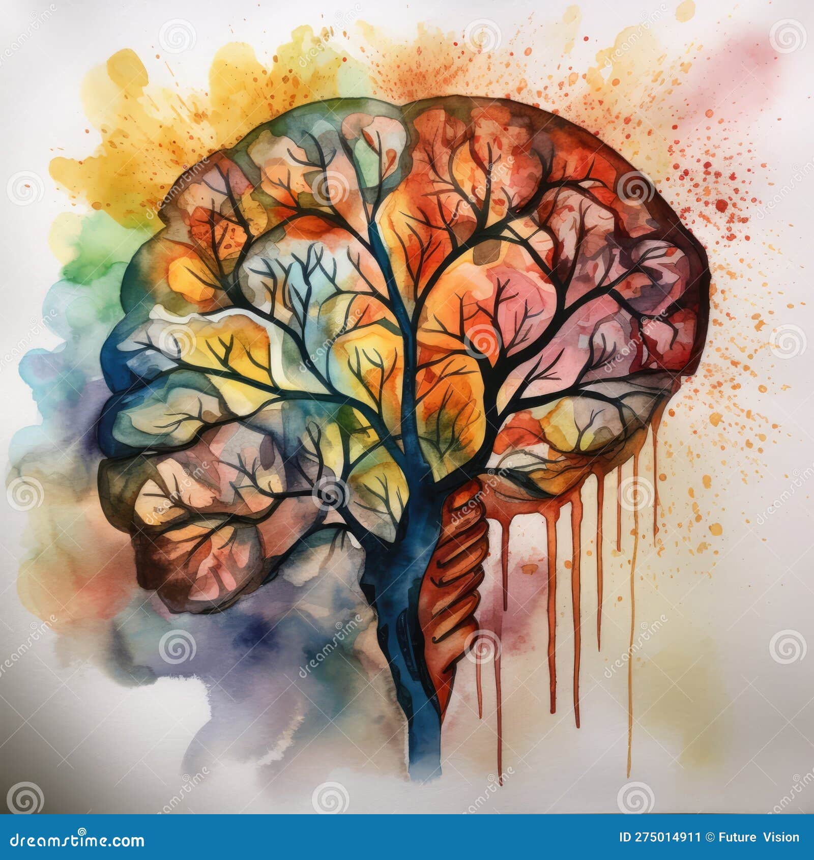 Brain of Tree with Colourful Stains on White Background, Created Using ...