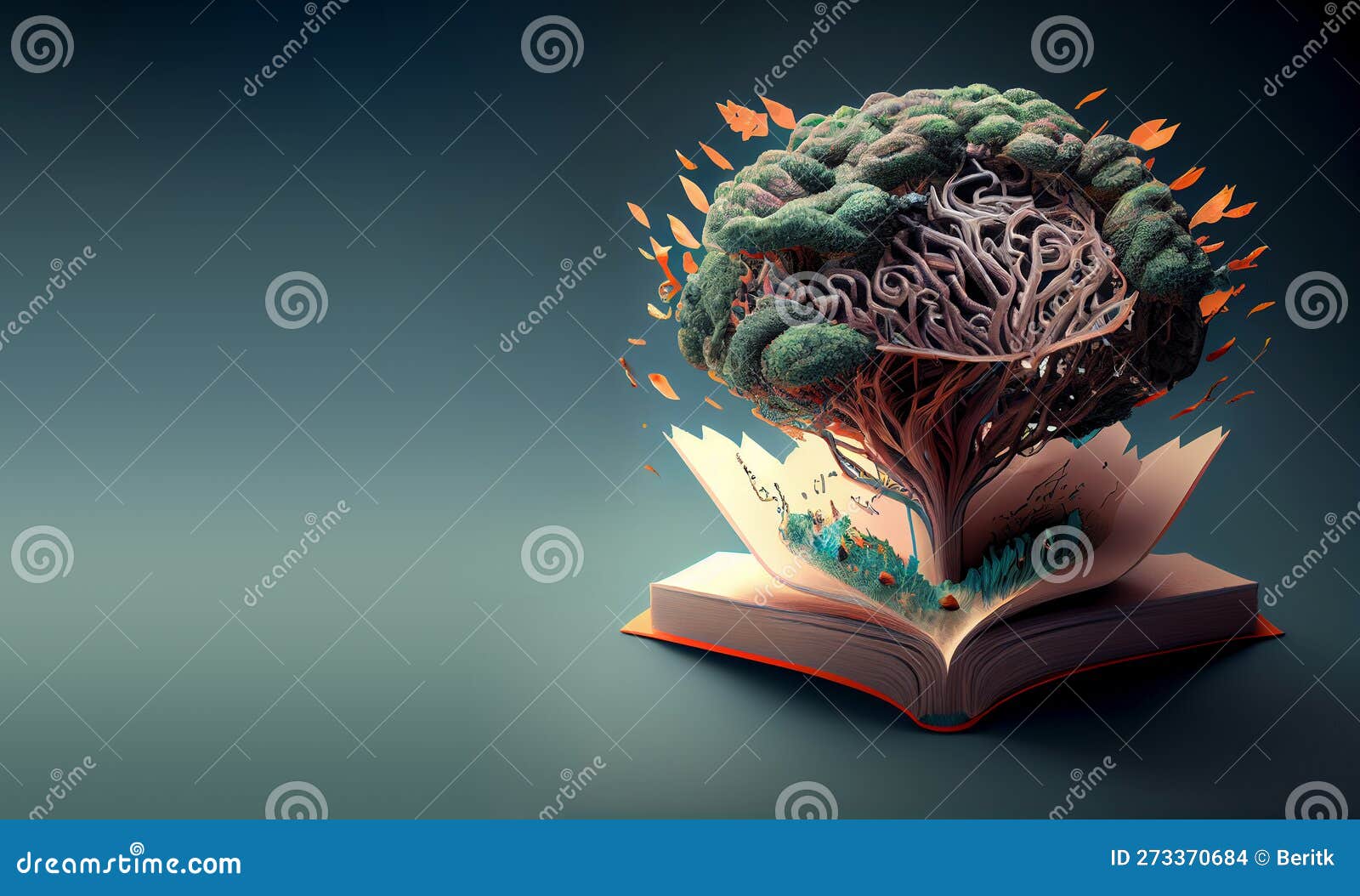 Brain Tree Grows from the Book, Education Concept, Brainstorming for ...