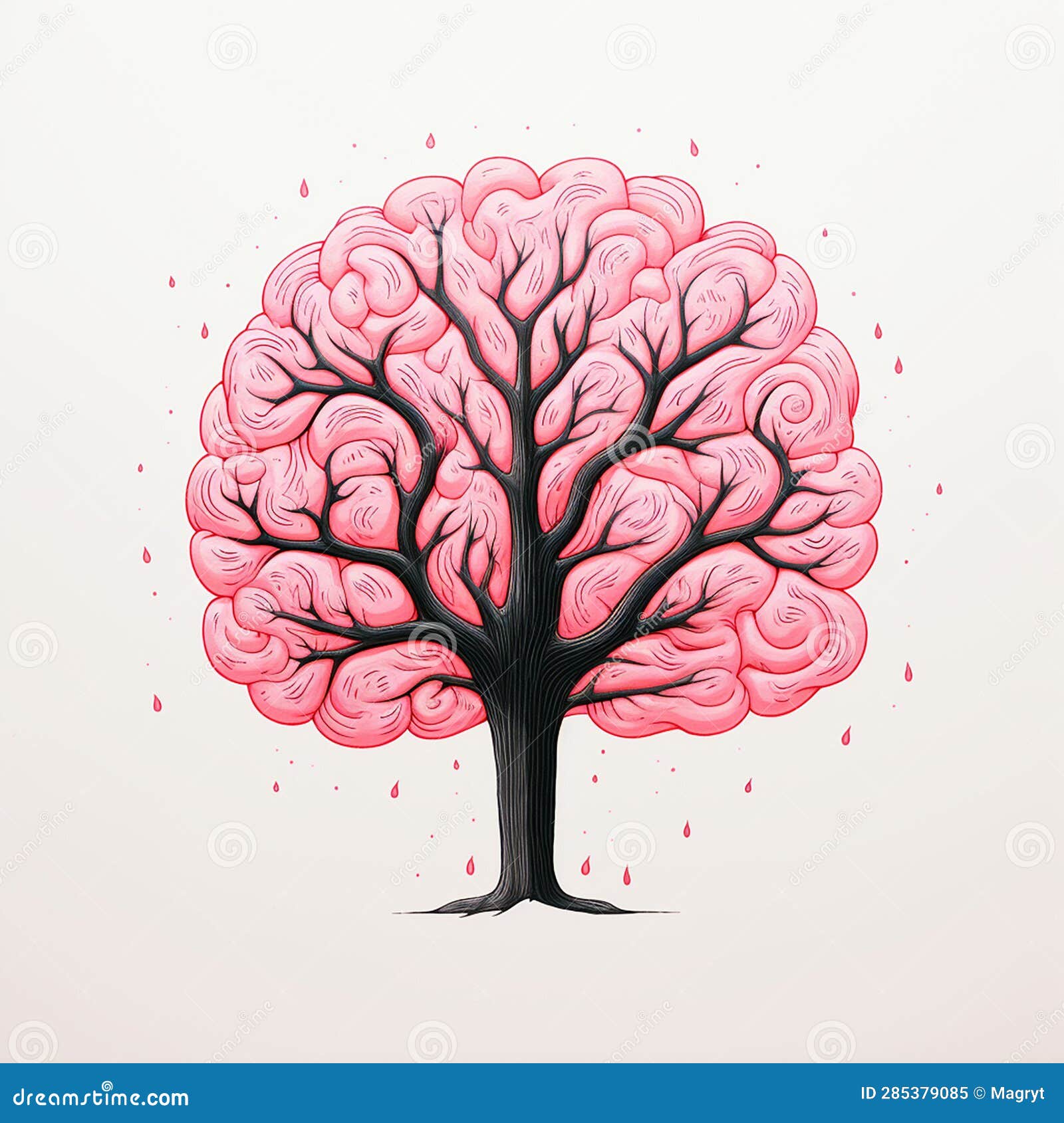 Brain Tree. Human Brain Tree with Leaves, Self Care and Mental Health ...