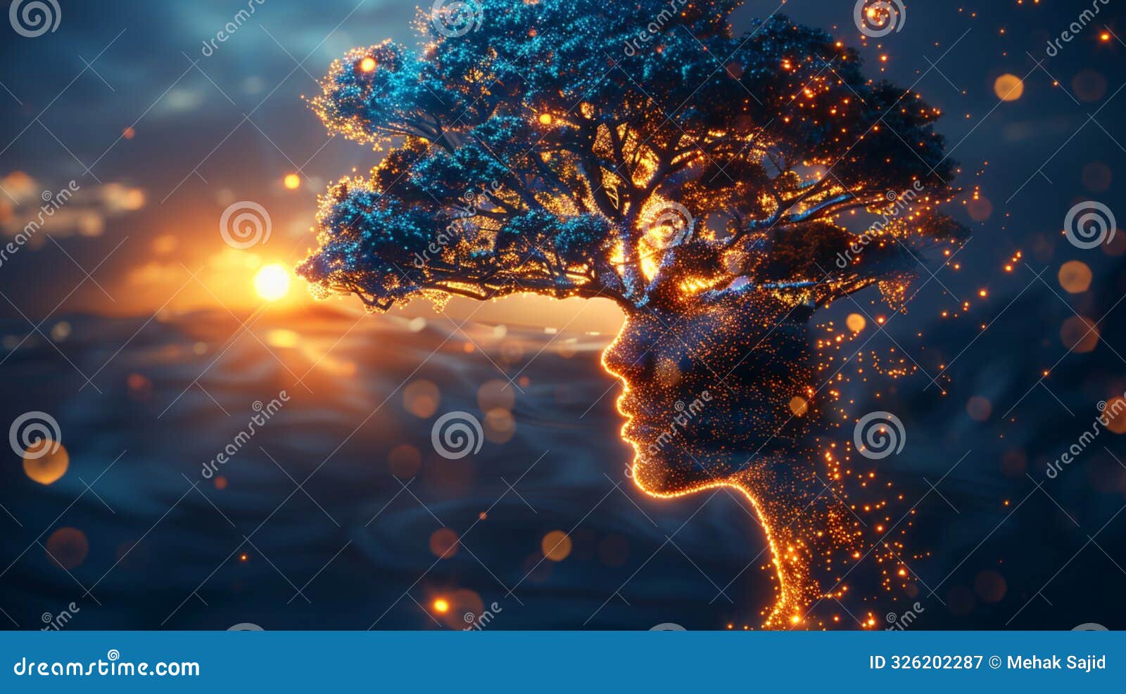 Brain Tree with Human Head Cave, Concept of Thinking Hope Freedom and ...