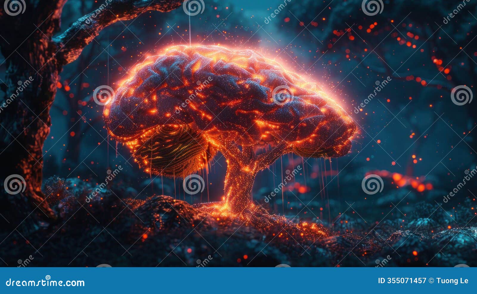 Brain Tree: Illustration of Human Brain Model with Electric Impulses ...