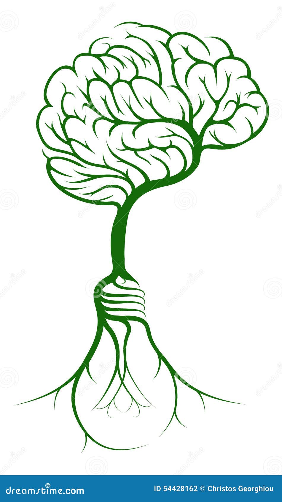 Brain tree lightbulb roots stock vector. Illustration of leaves - 54428162