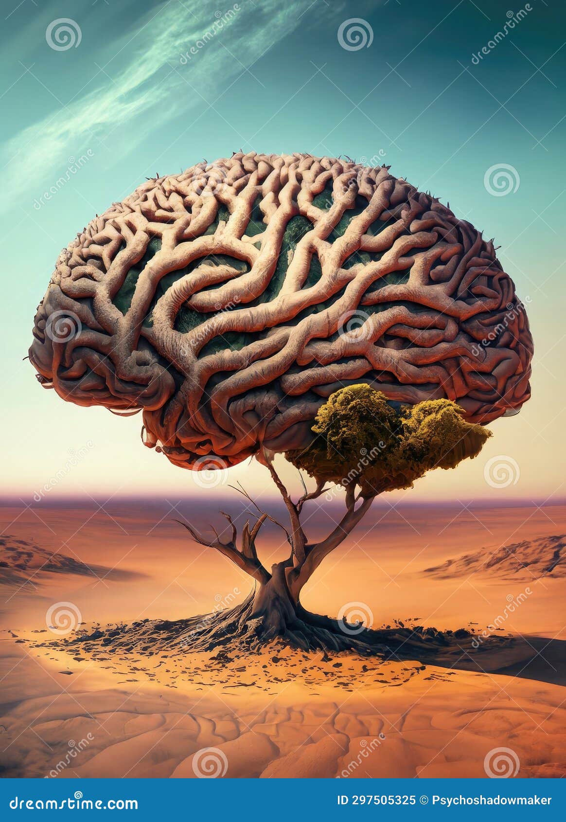 A Brain Tree in the Middle of a Desert Land. Surreal Scene on Human ...